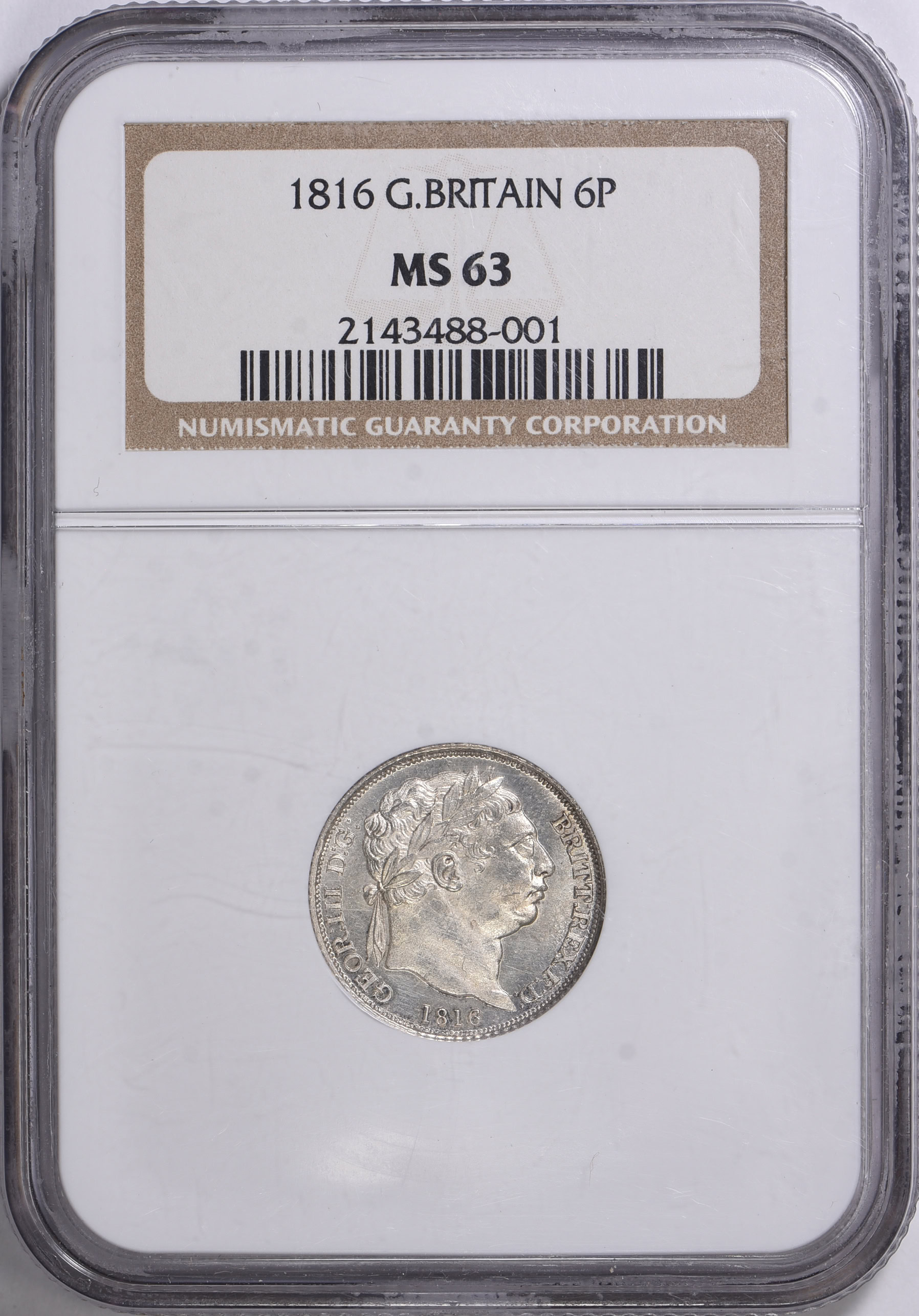 Great Britain 1816 Silver 6 Pence KM-665 NGC MS-63 (Item 1708924 ...