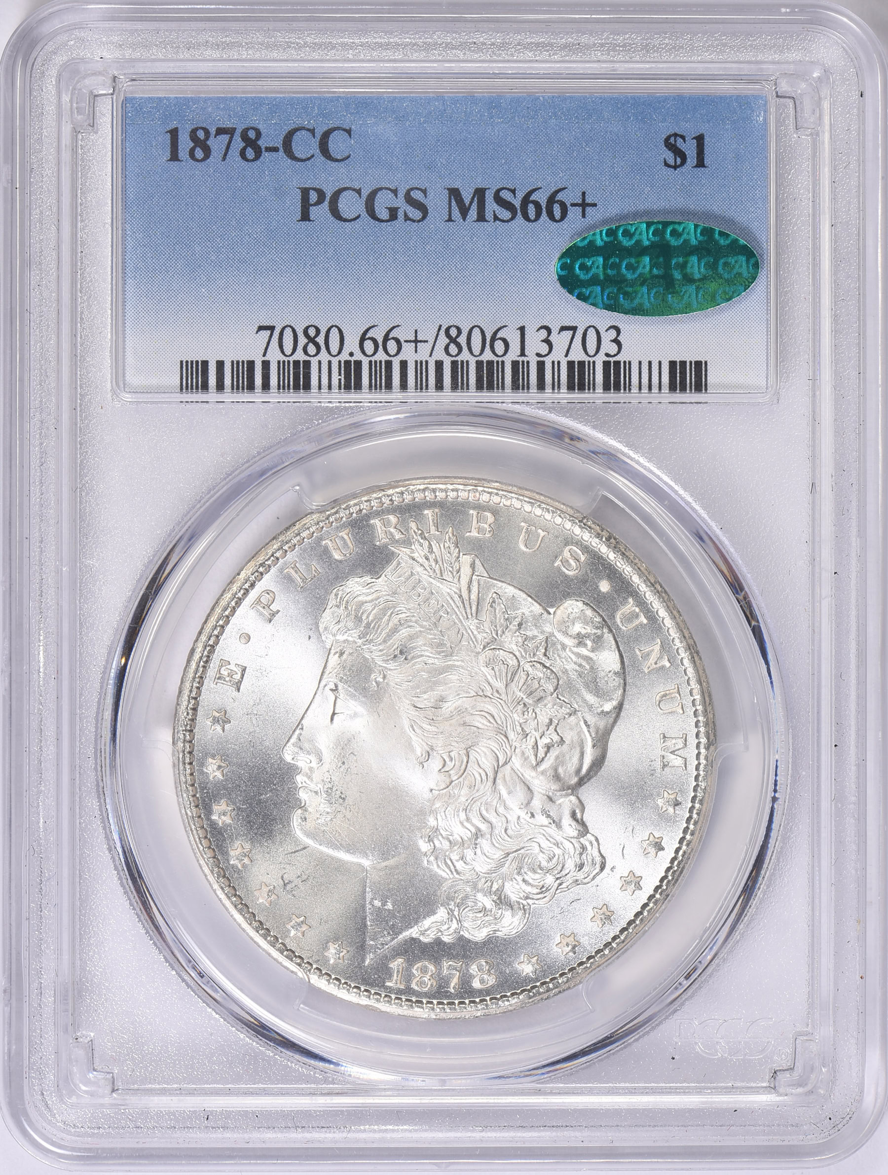 1878-CC Morgan Silver Dollar PCGS MS-66+ (CAC Green) (Item 1708926) | GreatCollections Coin Auctions