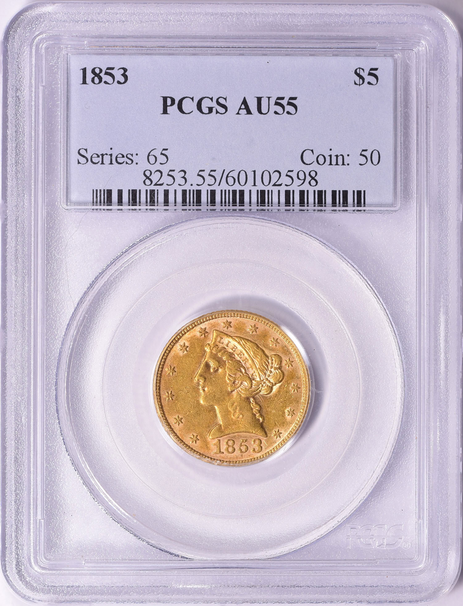 1853 Liberty Gold Half Eagle PCGS AU-55 (Item 1708937) | GreatCollections Coin Auctions