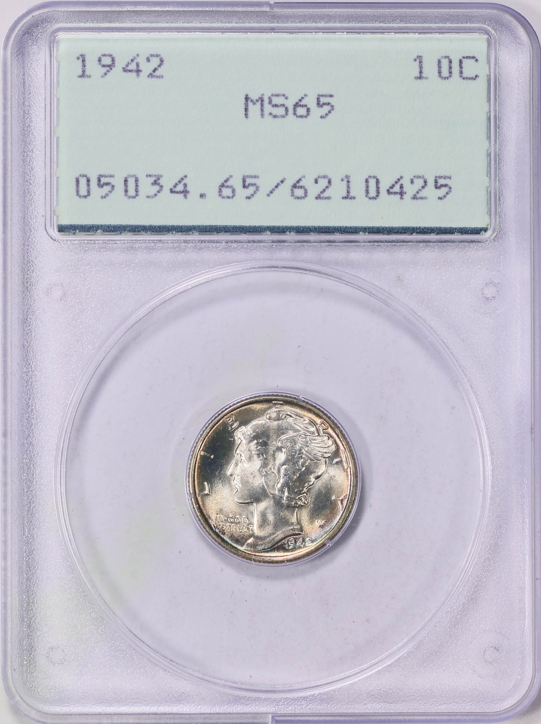 1942 Mercury Dime PCGS MS-65 OGH (1st Gen) (Toned) (Item 1709077) | GreatCollections Coin Auctions
