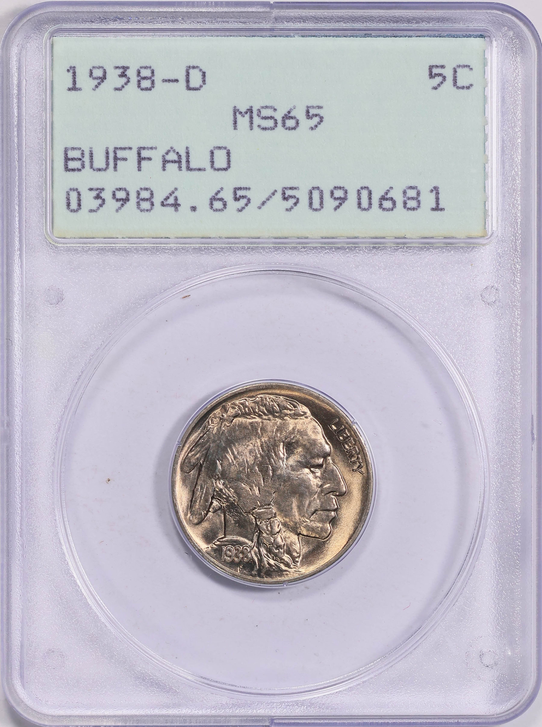 1938-D Buffalo Nickel PCGS MS-65 OGH (1st Gen) (Item 1709081) | GreatCollections Coin Auctions