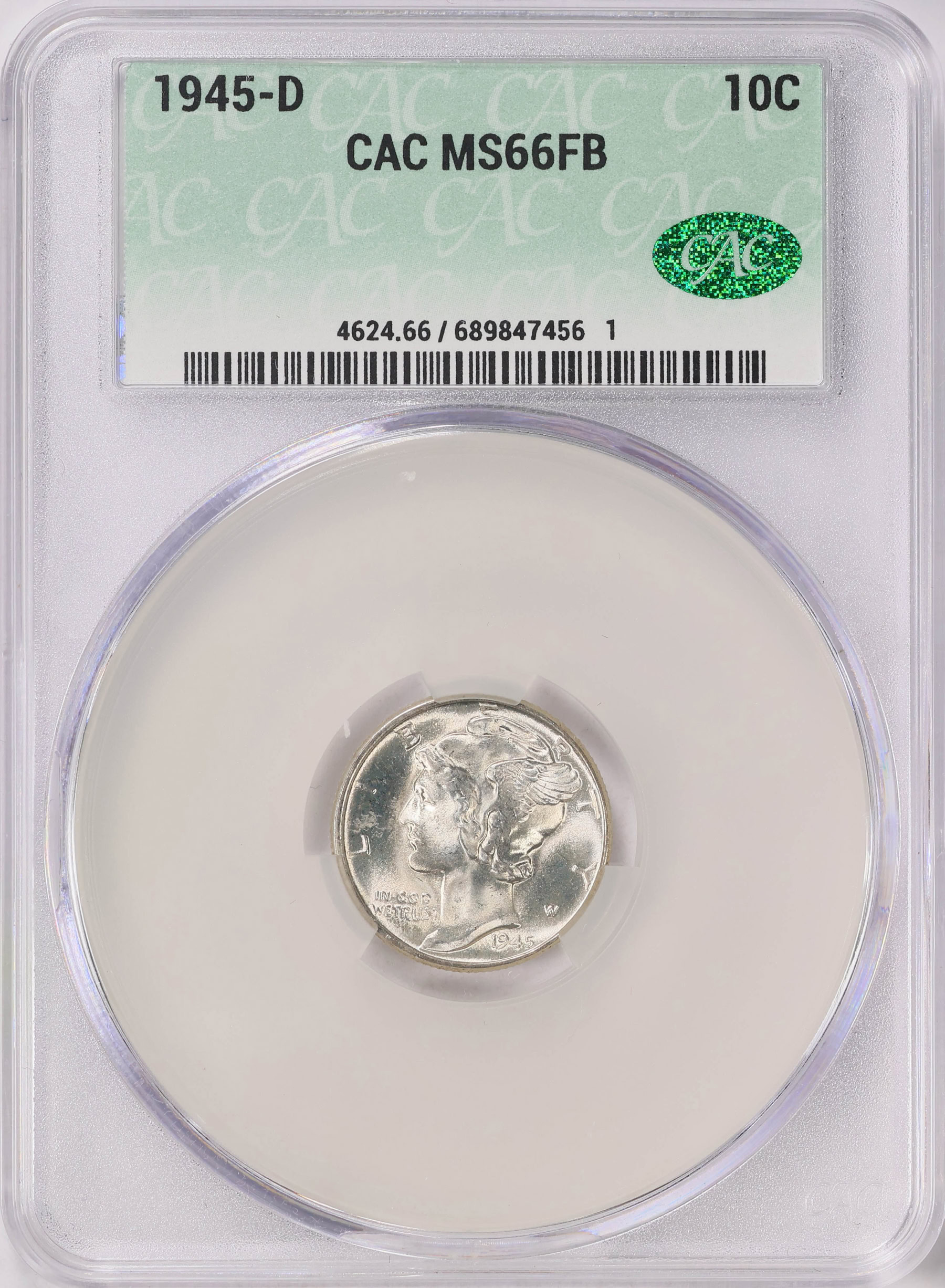1945-D Mercury Dime CACG MS-66 FB (Item 1709114) | GreatCollections Coin Auctions