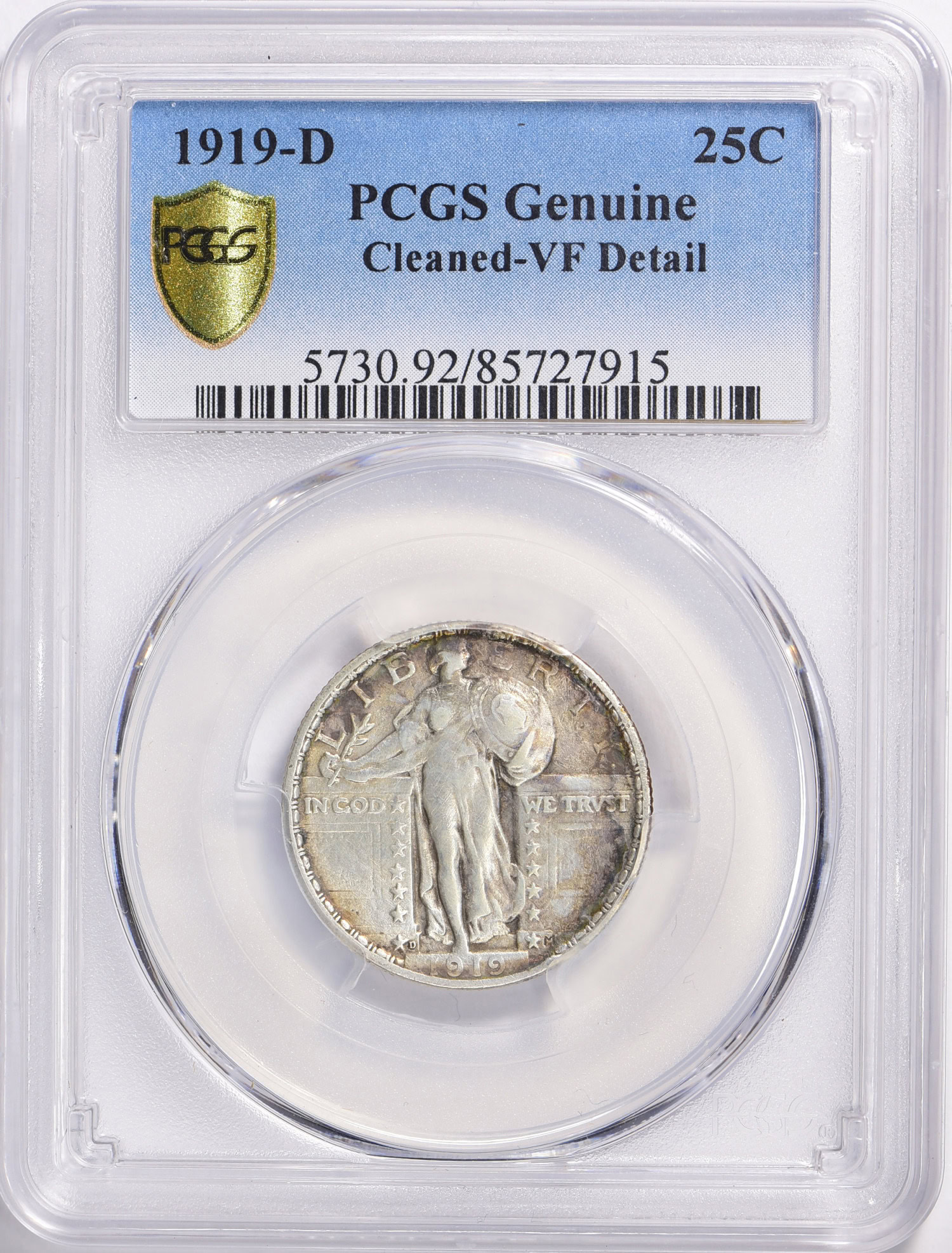 1919-D Standing Liberty Quarter PCGS Genuine VF Details (Item 1709178) | GreatCollections Coin ...