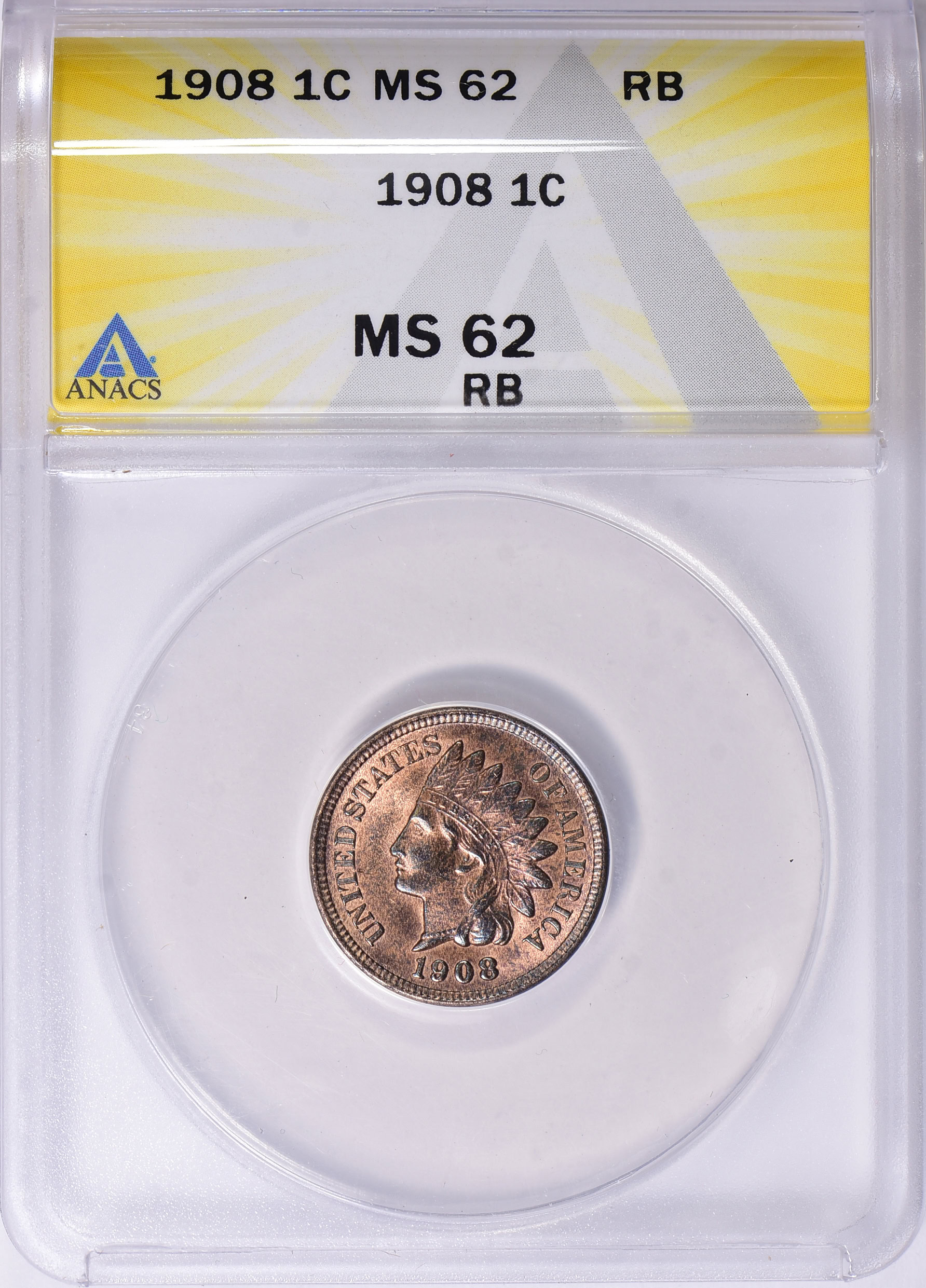 1908 Indian Cent ANACS MS-62 RB (Item 1709205) | GreatCollections Coin Auctions