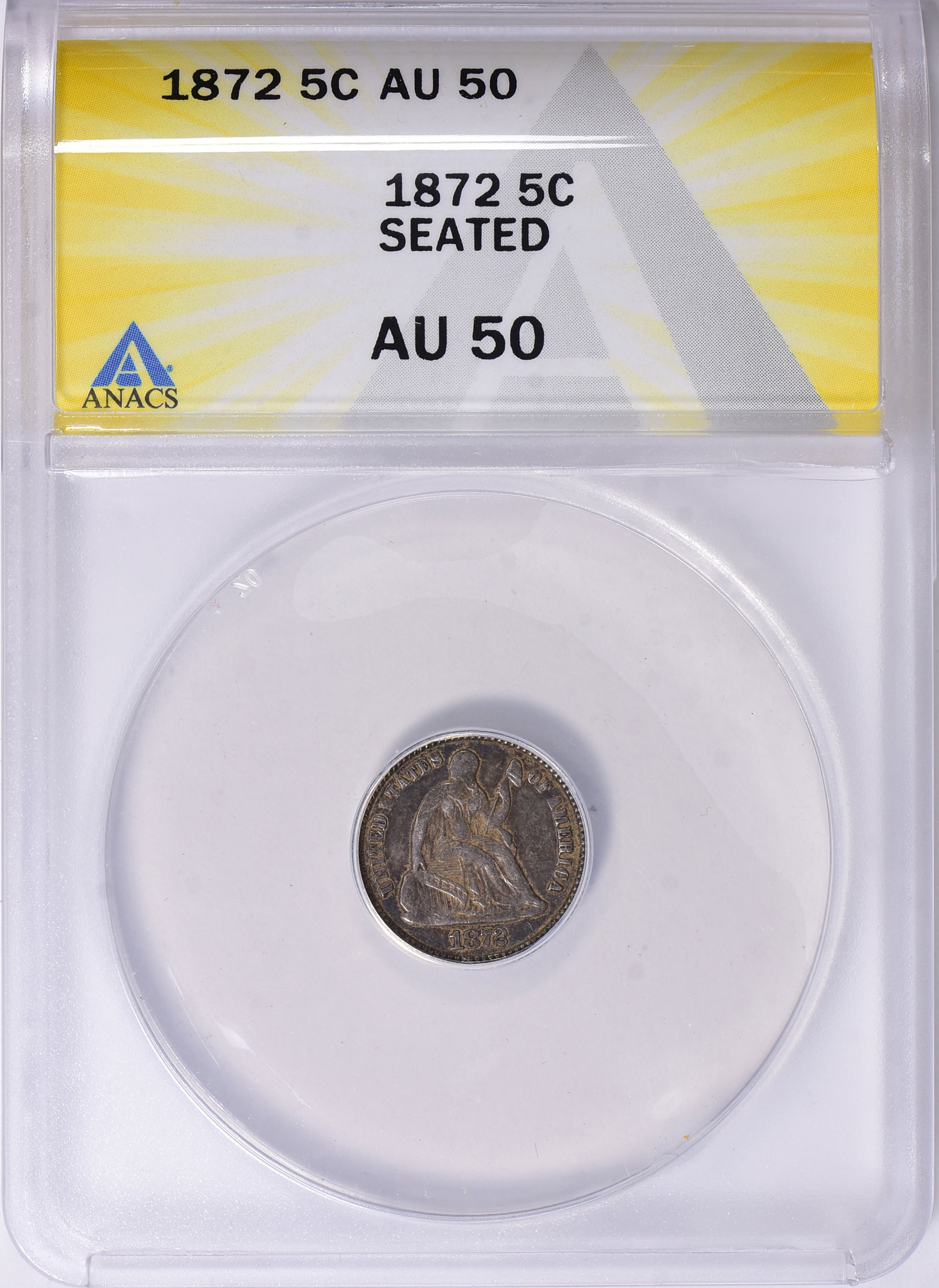 1872 Seated Liberty Half Dime ANACS AU-50 (Item 1709208) | GreatCollections Coin Auctions