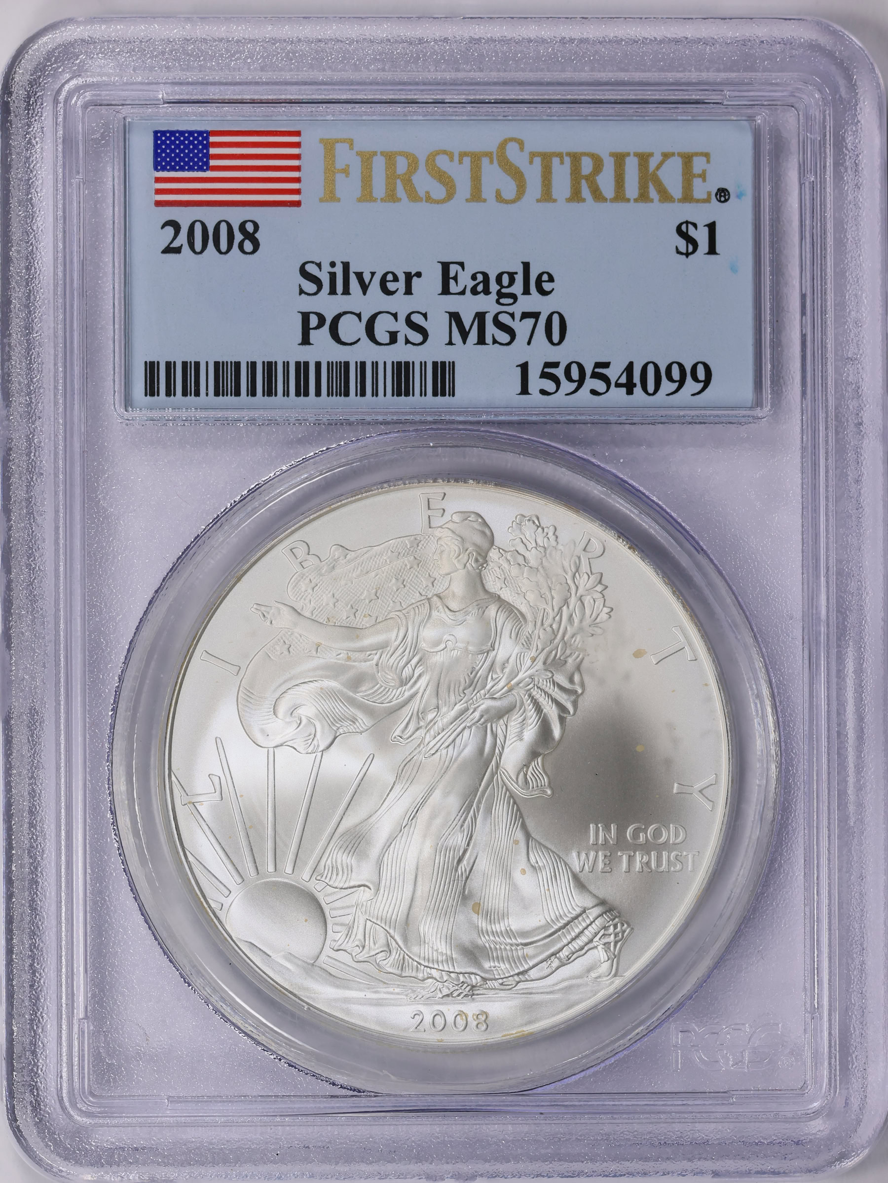 2008 $1 Silver Eagle First Strike PCGS MS-70 (Item 1709221) | GreatCollections Coin Auctions