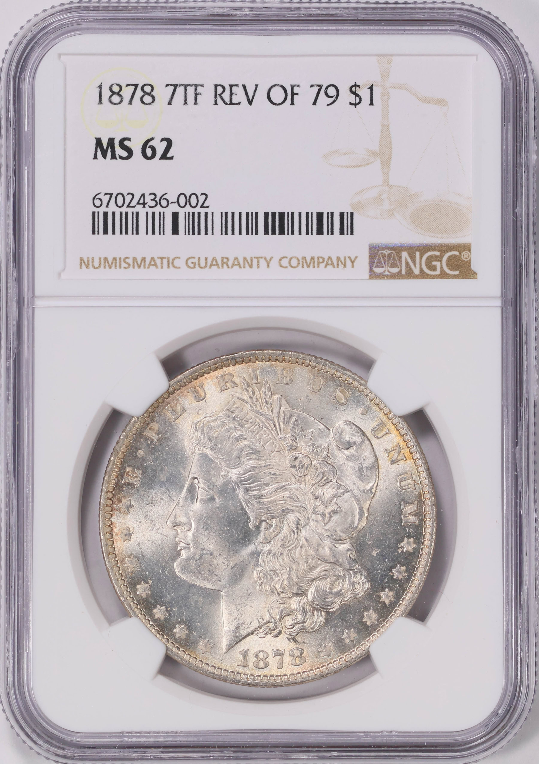 1878 Morgan Silver Dollar 7 Tailfeathers, Reverse of 1879 NGC MS-62 (Item 1709257 ...