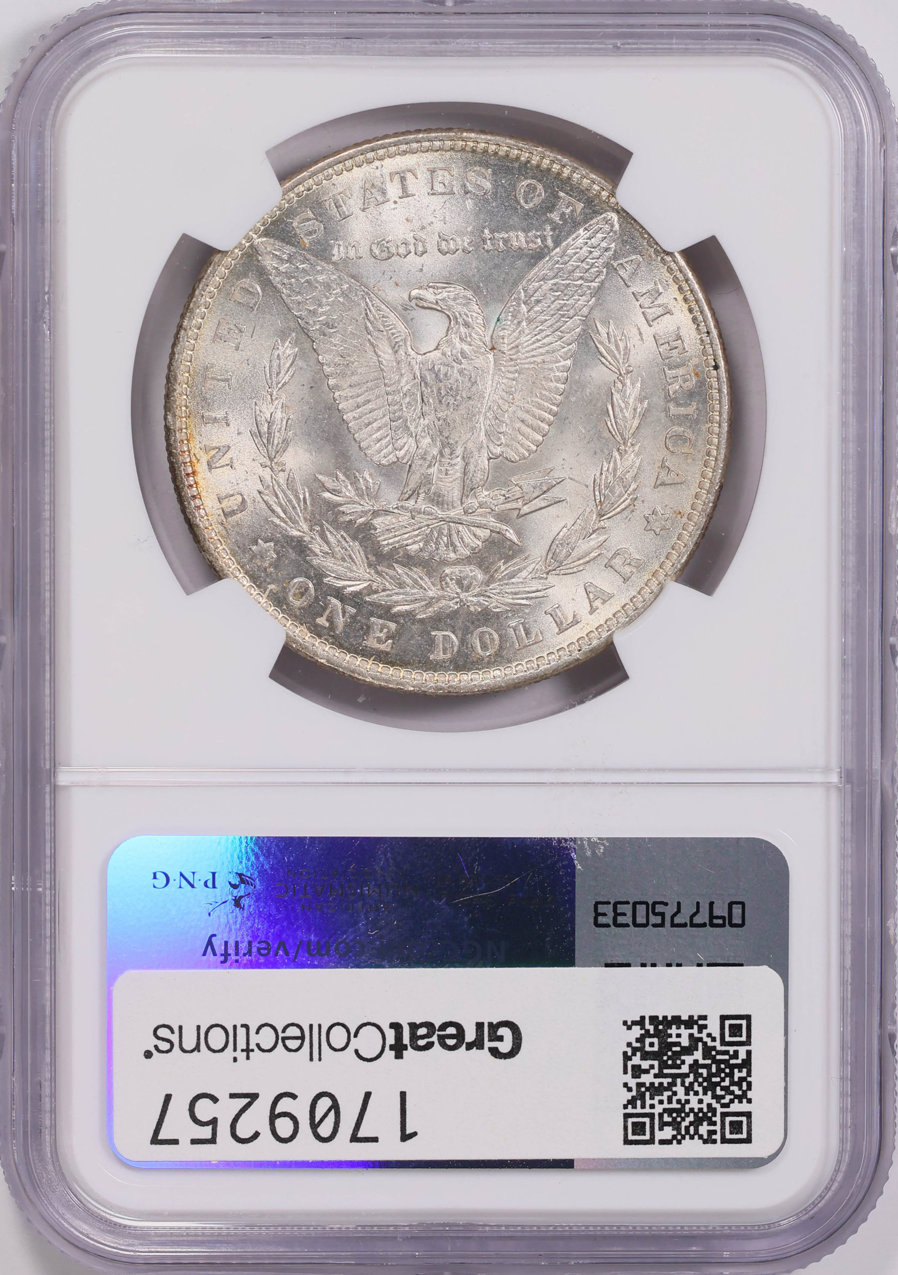 1878 Morgan Silver Dollar 7 Tailfeathers, Reverse of 1879 NGC MS-62 (Item 1709257 ...