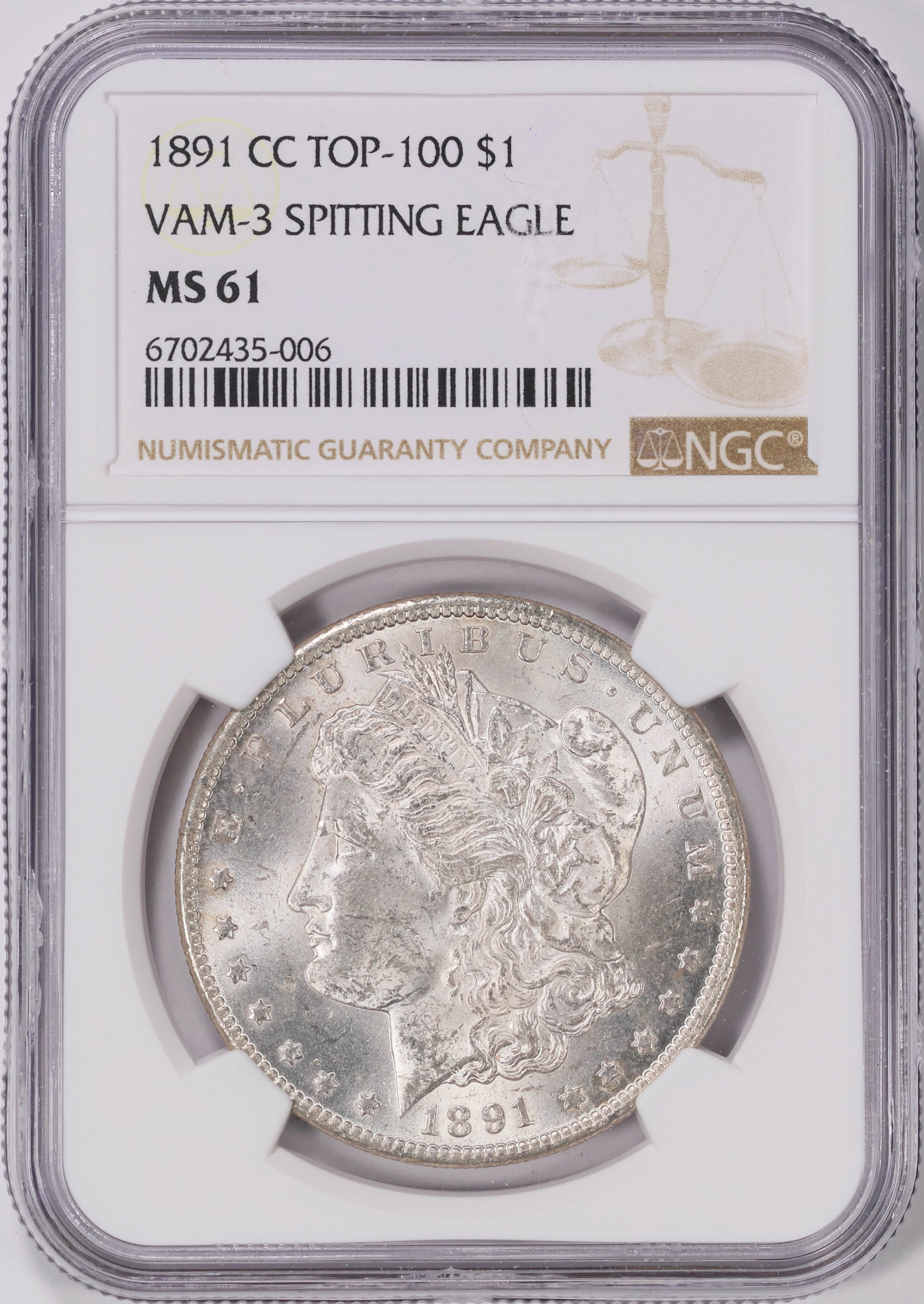 1891-CC Morgan Silver Dollar Spitting Eagle VAM-3 Top 100 NGC MS-61 (Item 1709271 ...