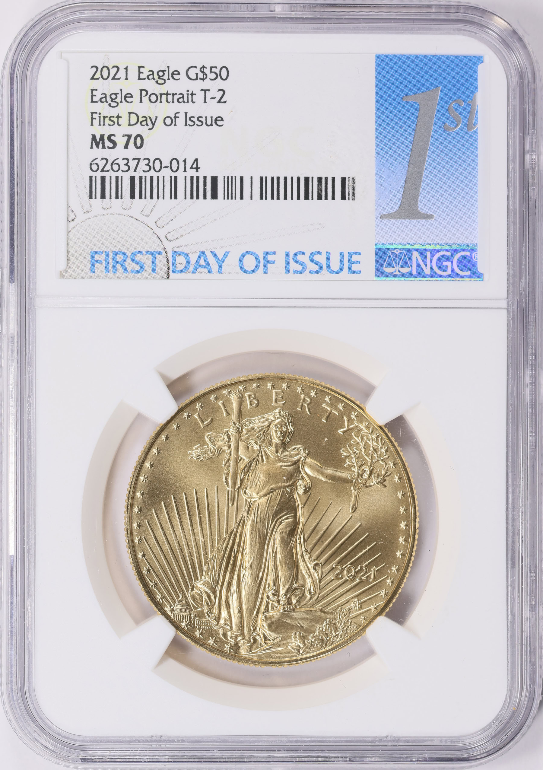 2021 $50 One-Ounce Gold American Eagle Type 2 First Day of Issue NGC MS-70 (Item 1709288 ...
