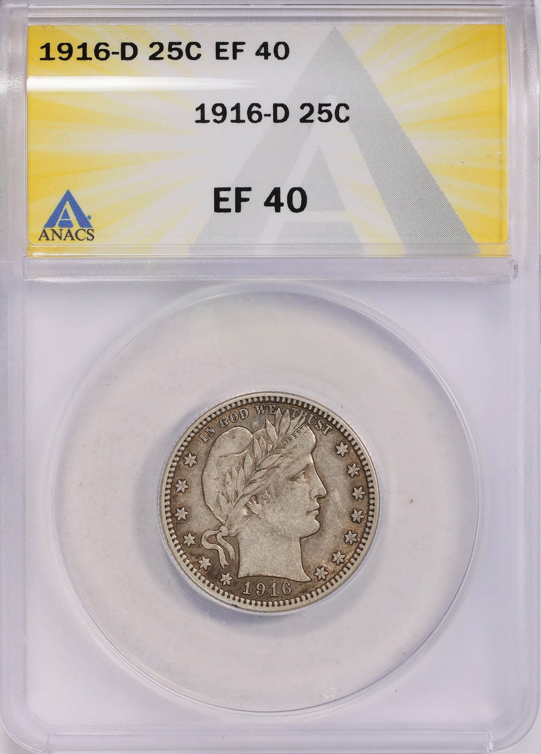 1916-D Barber Quarter ANACS XF-40 (Item 1709392) | GreatCollections ...