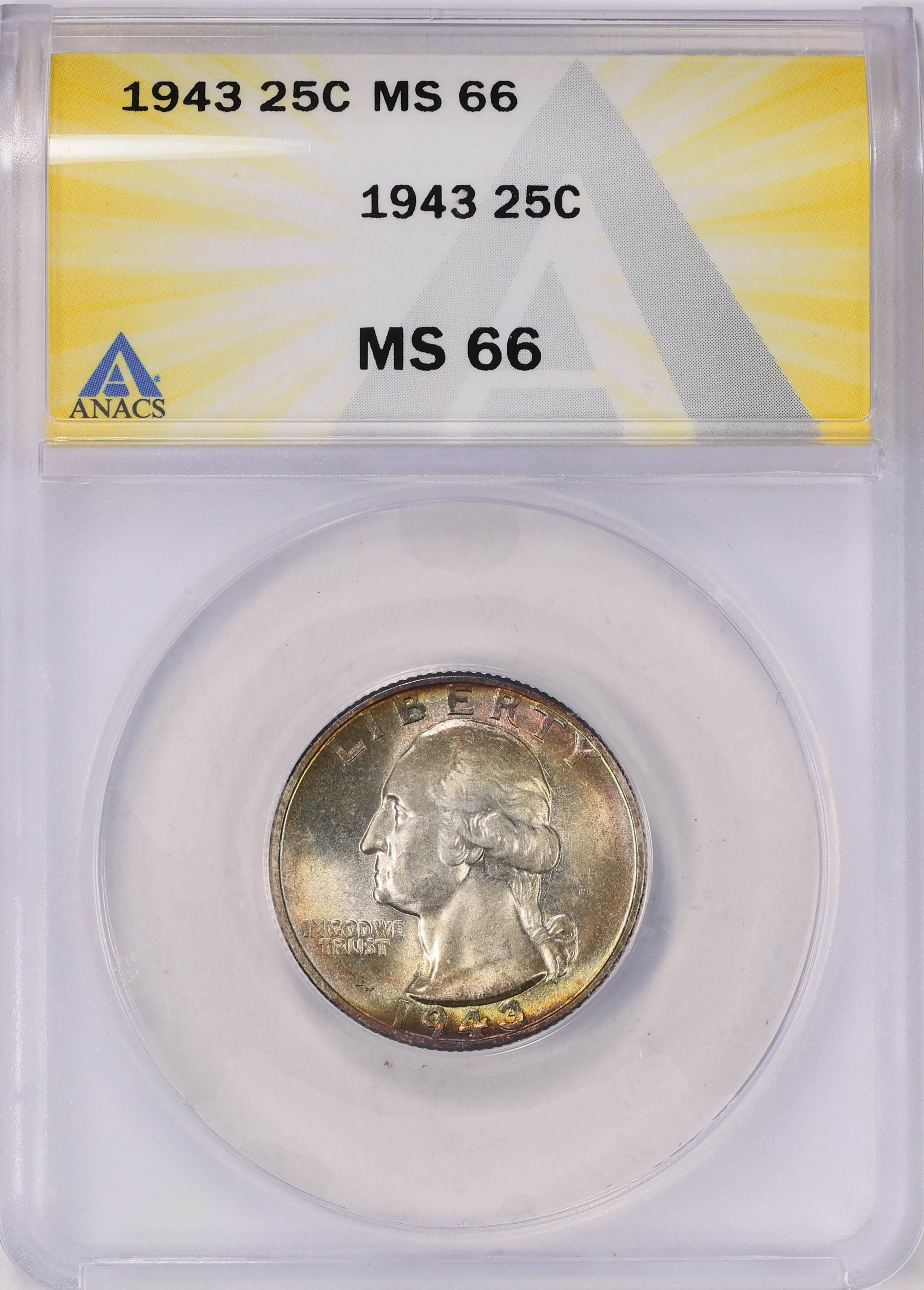 1943 Washington Quarter ANACS MS-66 (Toned) (Item 1709396) | GreatCollections Coin Auctions