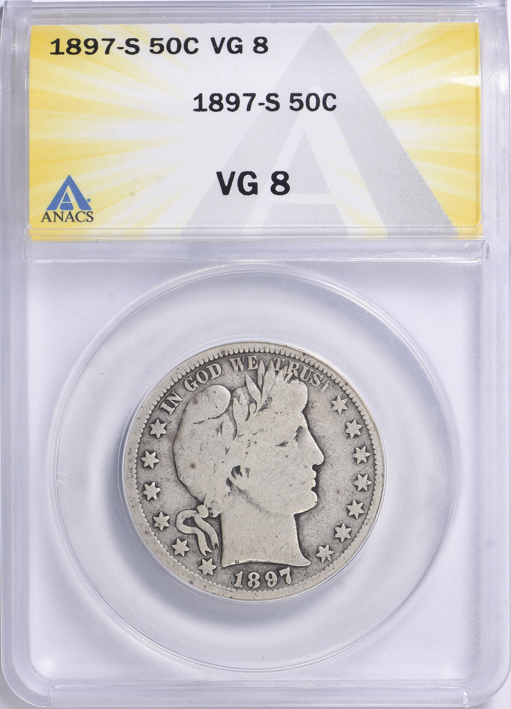 1897-S Barber Half Dollar ANACS VG-08 (Item 1709423) | GreatCollections Coin Auctions