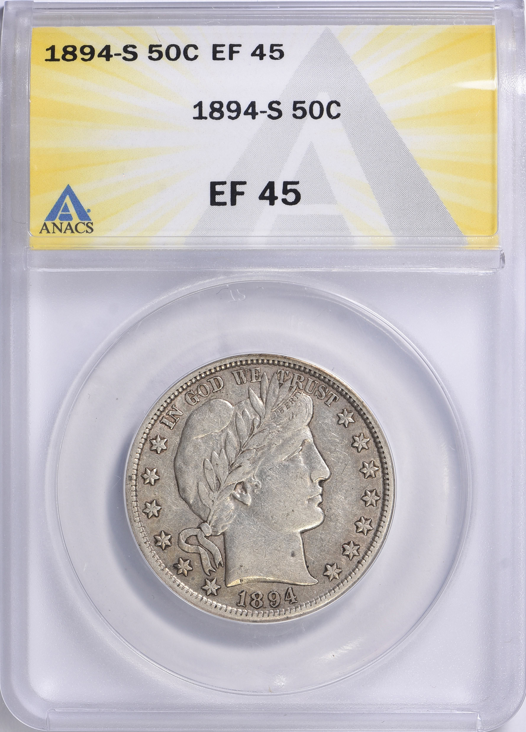 1894-S Barber Half Dollar ANACS XF-45 (Item 1709424) | GreatCollections Coin Auctions