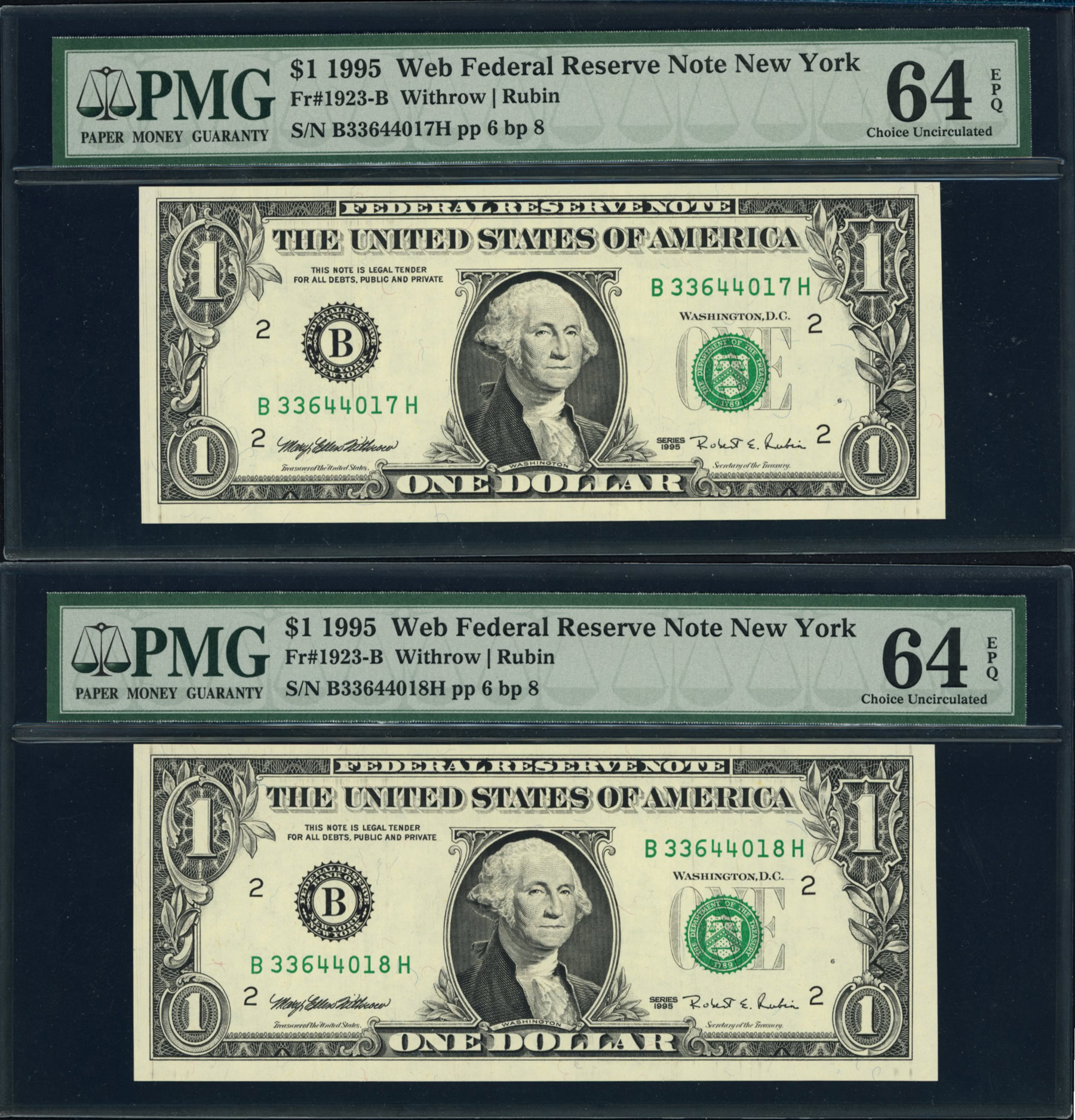 Fr. 1923-B (BH Block) 1995 $1 New York Federal Reserve Web Press Notes ...