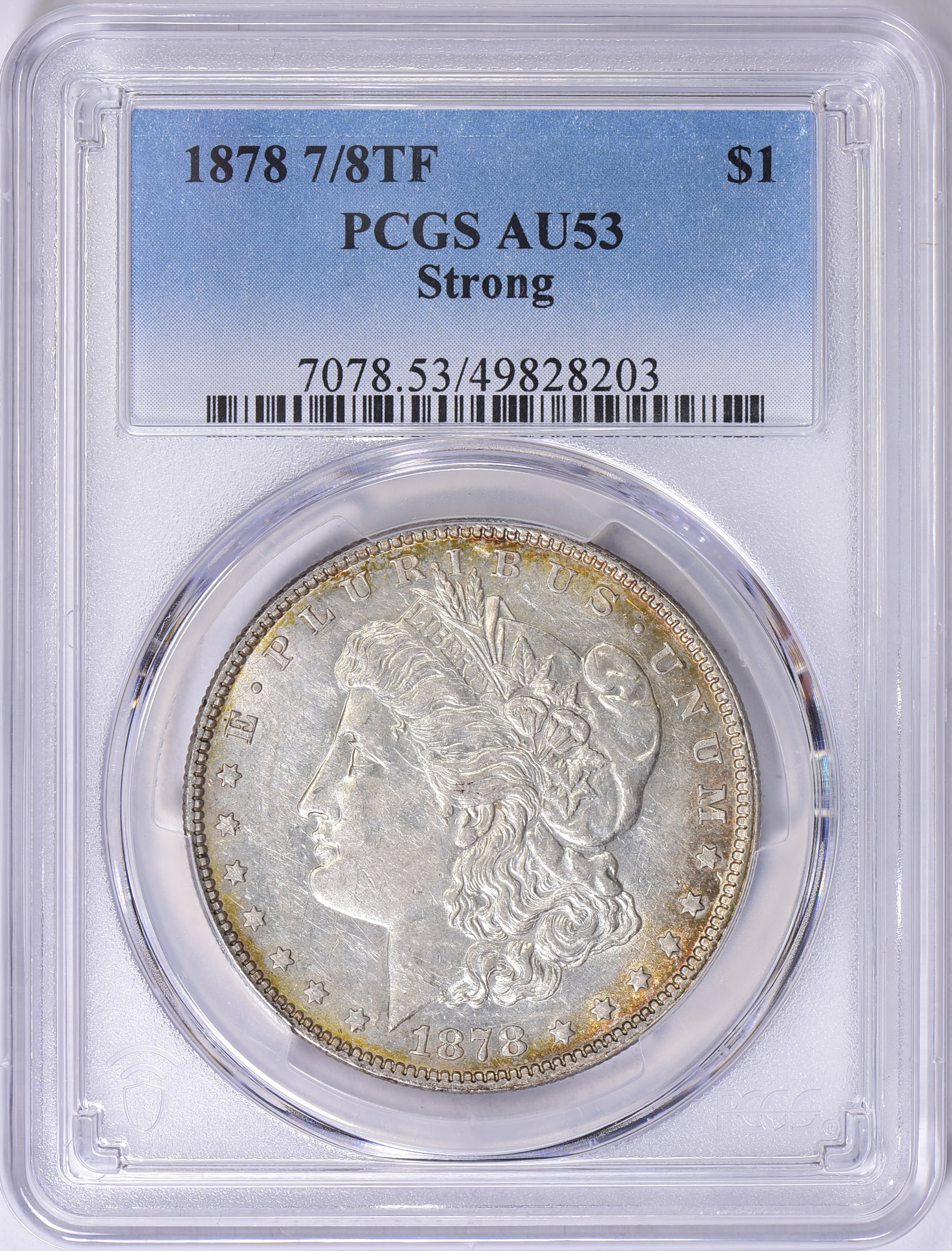 1878 Morgan Silver Dollar 7/8 Tailfeathers, Strong PCGS AU-53 (Toned) (Item 1709468 ...
