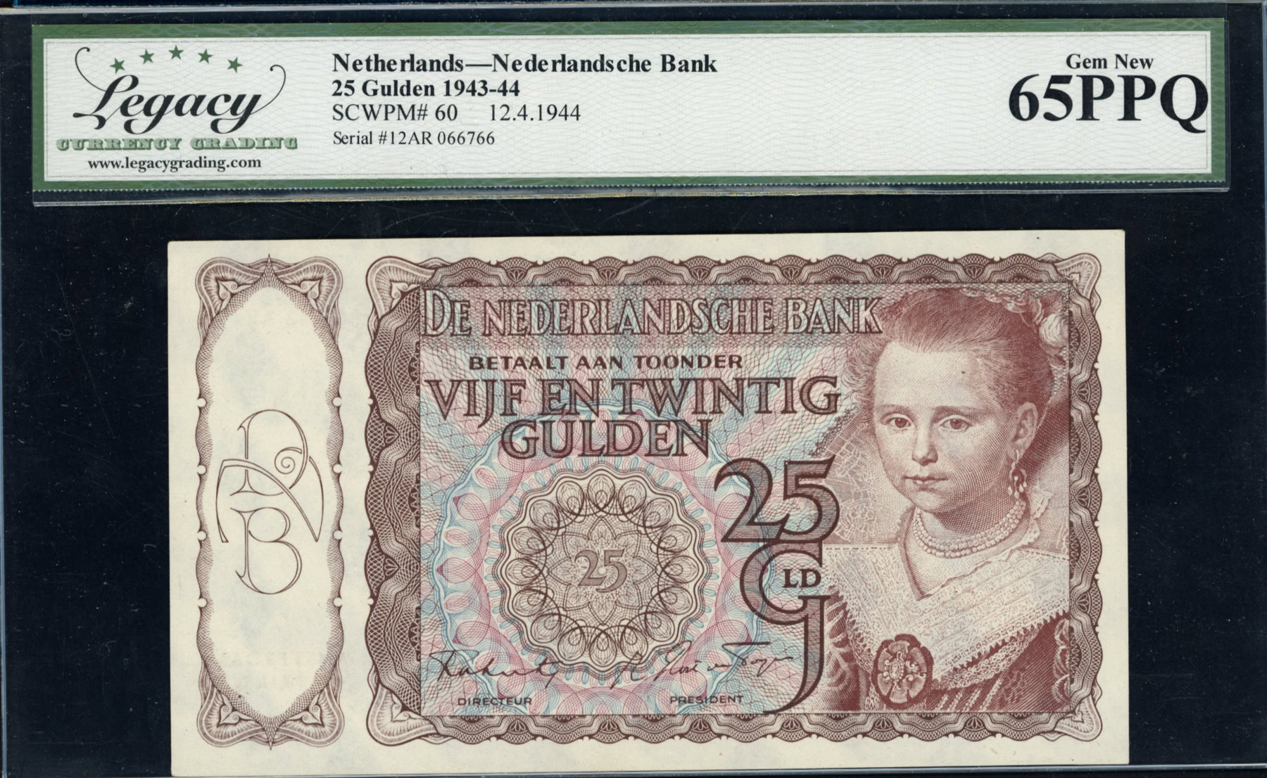 Netherlands 1944 25 Gulden Nedelandsche Bank Note SCWPM-60 Legacy Gem ...