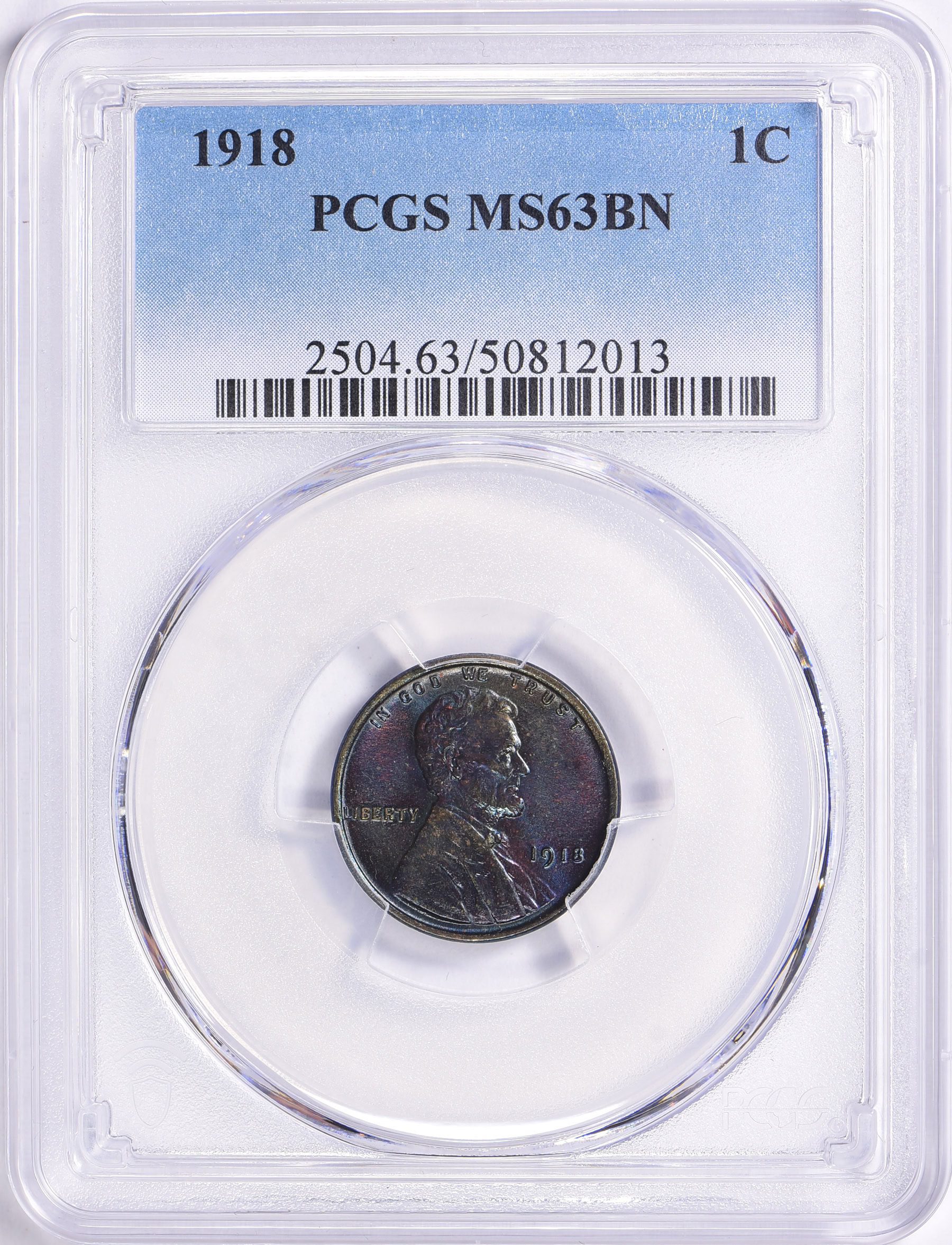 1918 Lincoln Cent PCGS MS-63 BN (Toned) (Item 1709682) | GreatCollections Coin Auctions