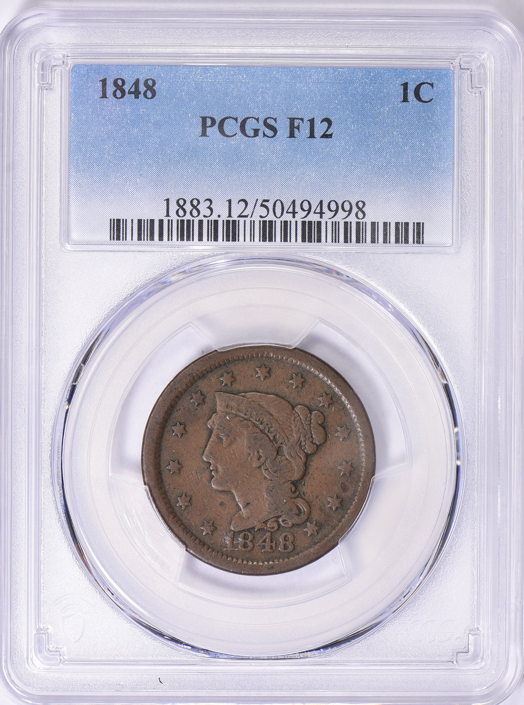 1848 Braided Hair Cent PCGS F-12 BN (Item 1709701) | GreatCollections Coin Auctions