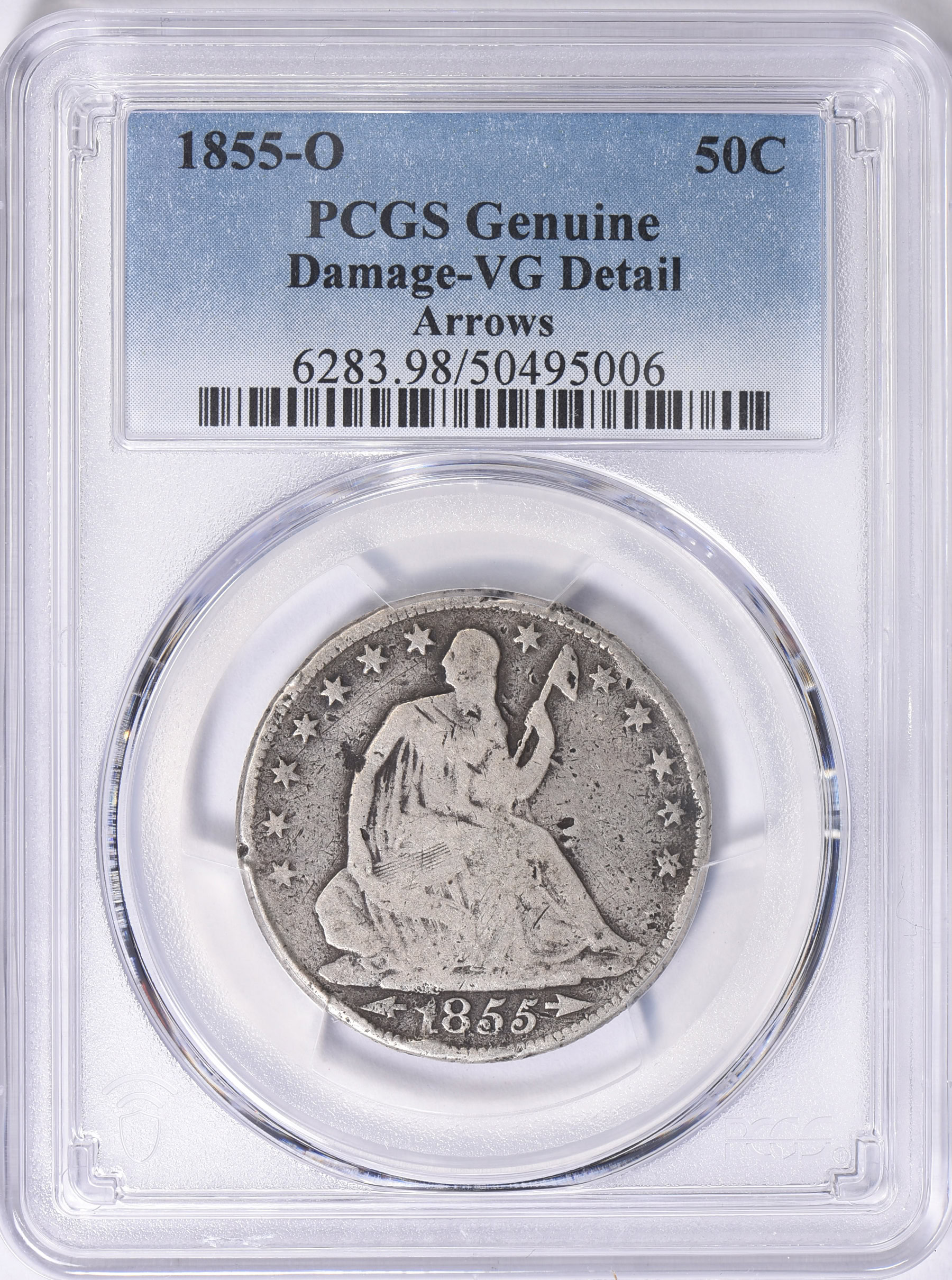 1855-O Seated Liberty Half Dollar Arrows PCGS Genuine VG Details (Item 1709709 ...