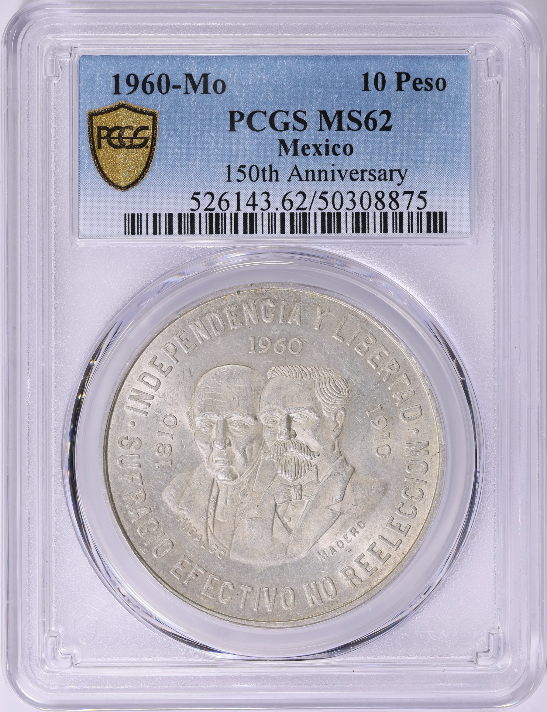 Mexico 1960-Mo Silver 10 Pesos War of Independence 150th Anniversary KM ...