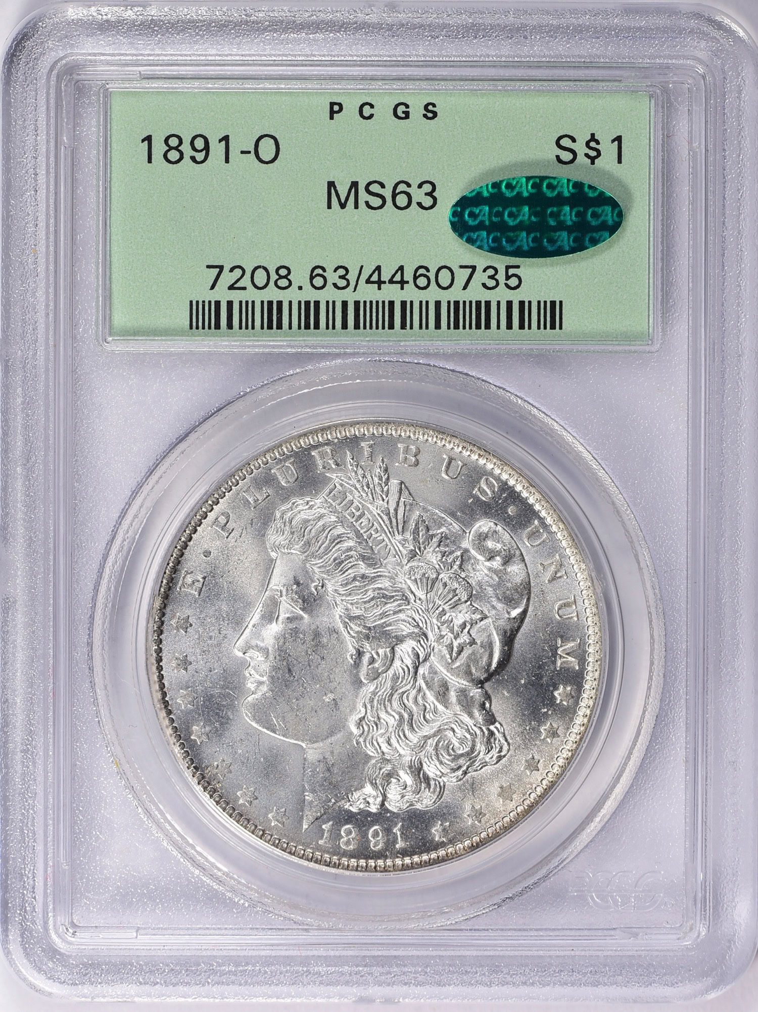 1891-O Morgan Silver Dollar PCGS MS-63 (CAC Green) OGH (Item 1709852) | GreatCollections Coin ...