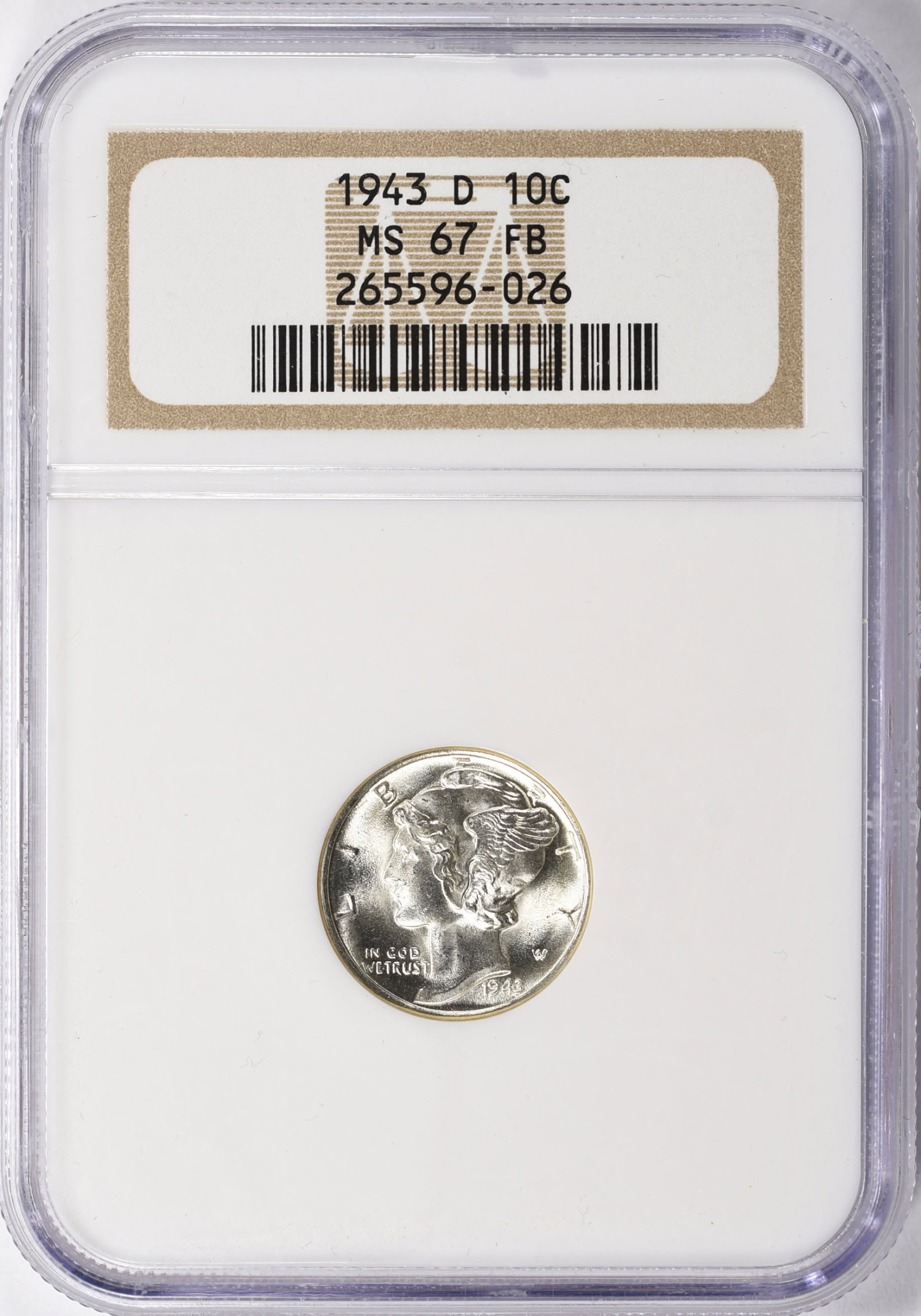 1943-D Mercury Dime NGC MS-67 FB (Item 1709872) | GreatCollections Coin Auctions