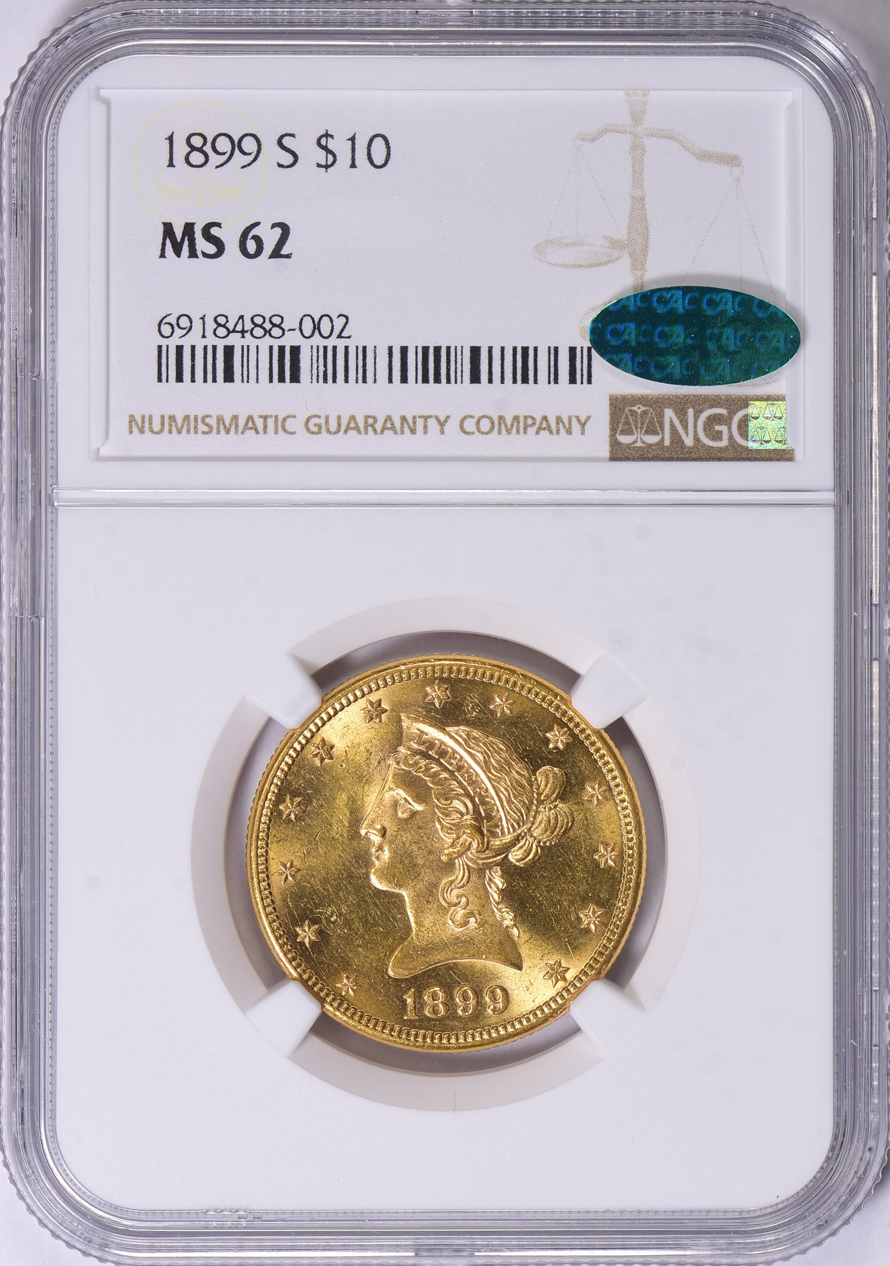 1899-S Liberty Gold Eagle NGC MS-62 (CAC Green) (Item 1709982) | GreatCollections Coin Auctions