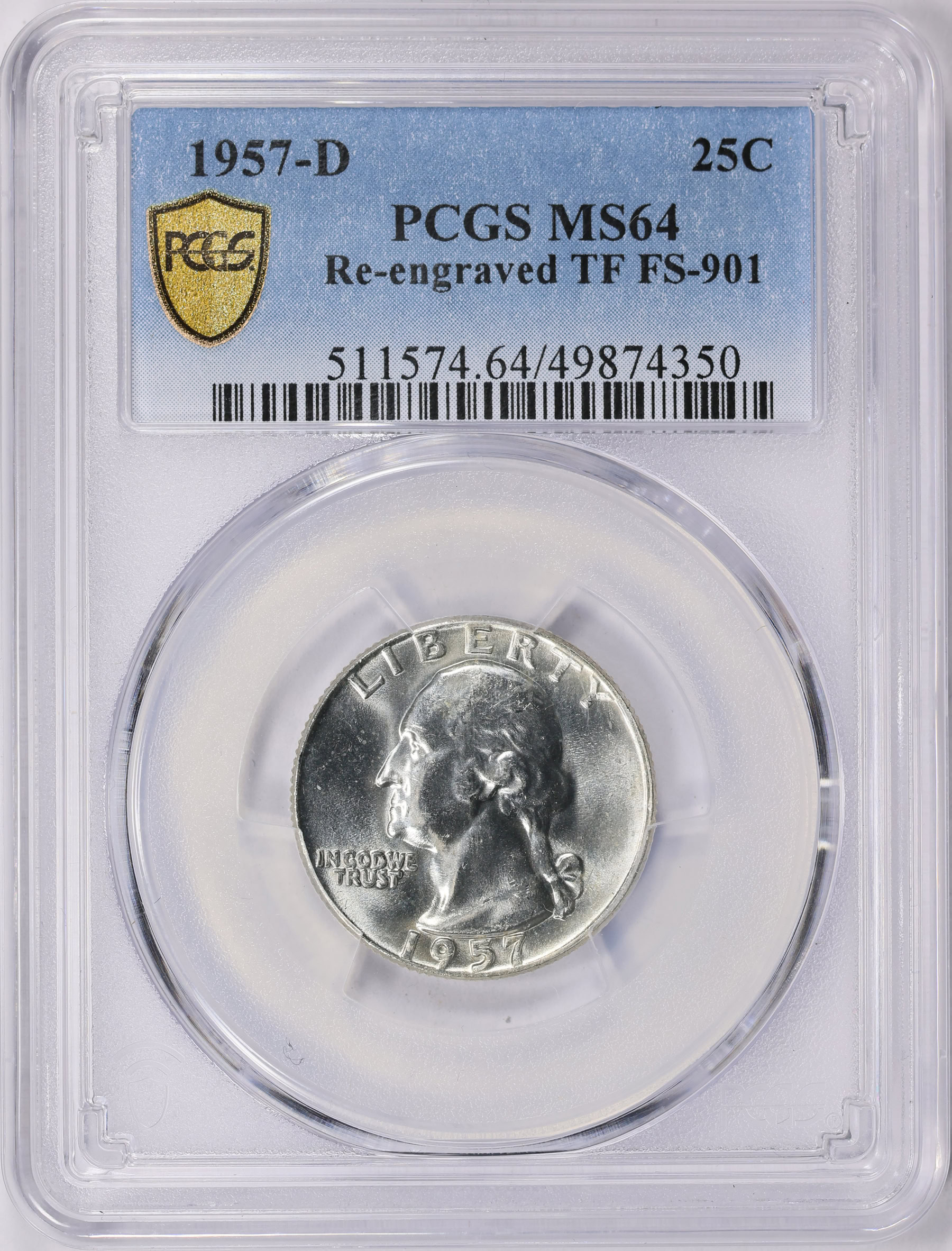 1957-D Washington Quarter Re-engraved TF FS-901 PCGS MS-64 (Item 1709985) | GreatCollections ...