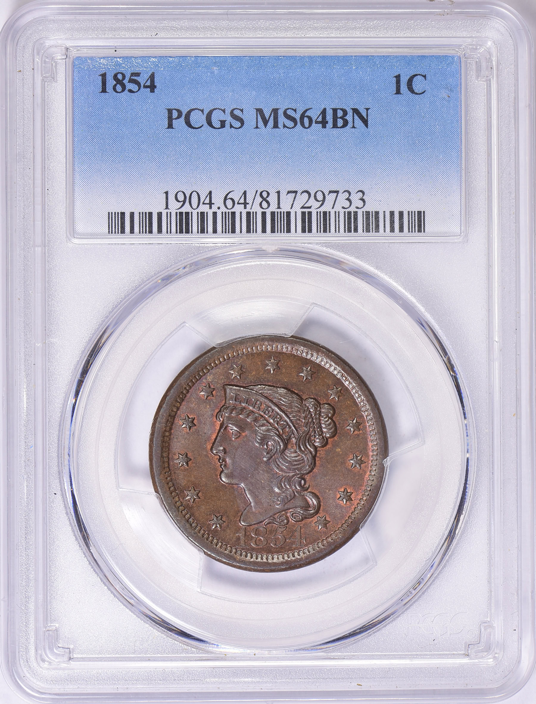 1854 Braided Hair Cent PCGS MS-64 BN (Item 1710038) | GreatCollections Coin Auctions