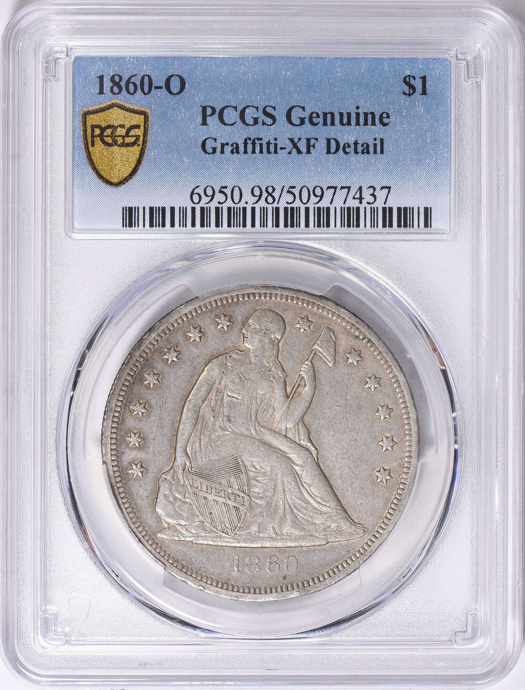 1860-O Seated Liberty Silver Dollar PCGS Genuine XF Details (Item 1710105) | GreatCollections ...