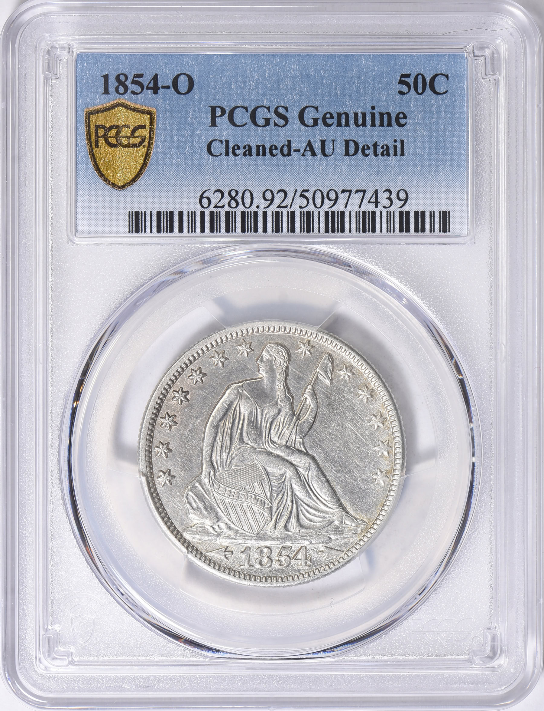 1854-O Seated Liberty Half Dollar Arrows PCGS Genuine AU Details (Item 1710107 ...