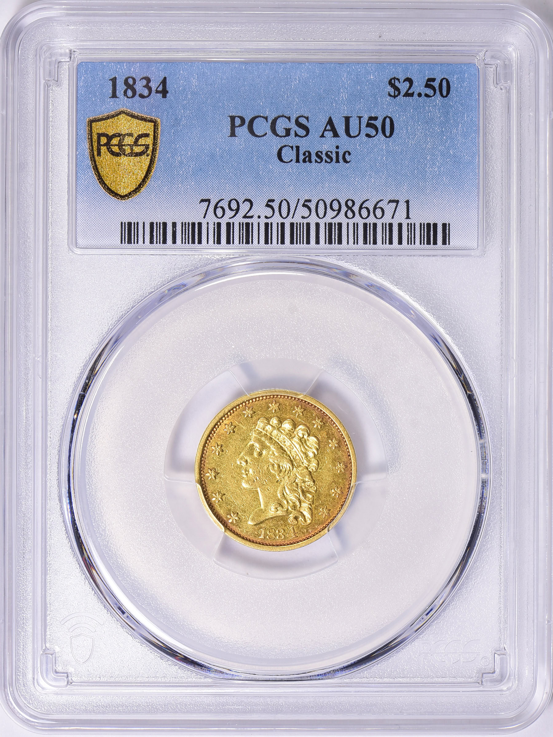 1834 Classic Gold Quarter Eagle PCGS AU-50 (Item 1710113) | GreatCollections Coin Auctions