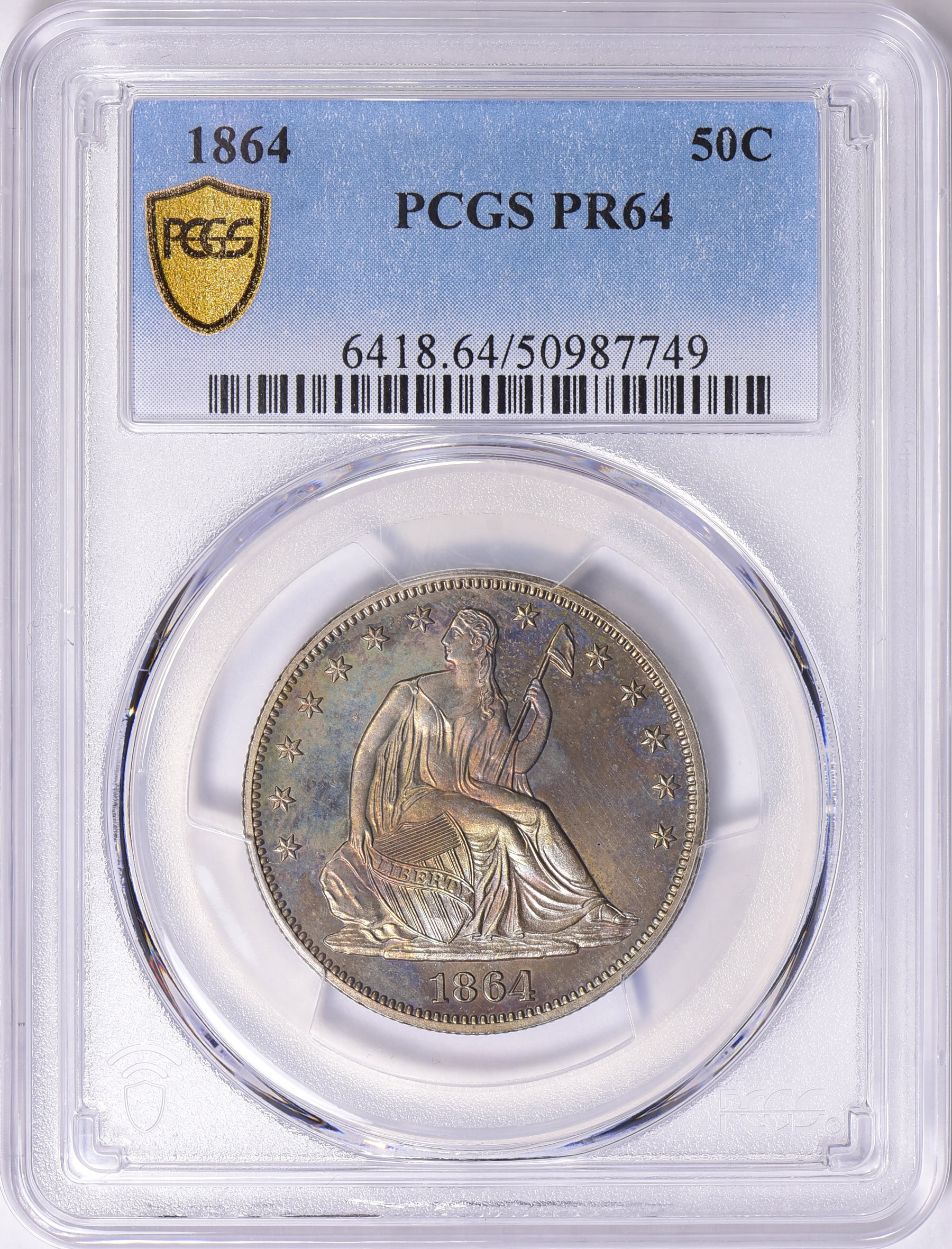 1864 Seated Liberty Half Dollar PCGS Proof-64 (Toned) (Item 1710146) | GreatCollections Coin ...