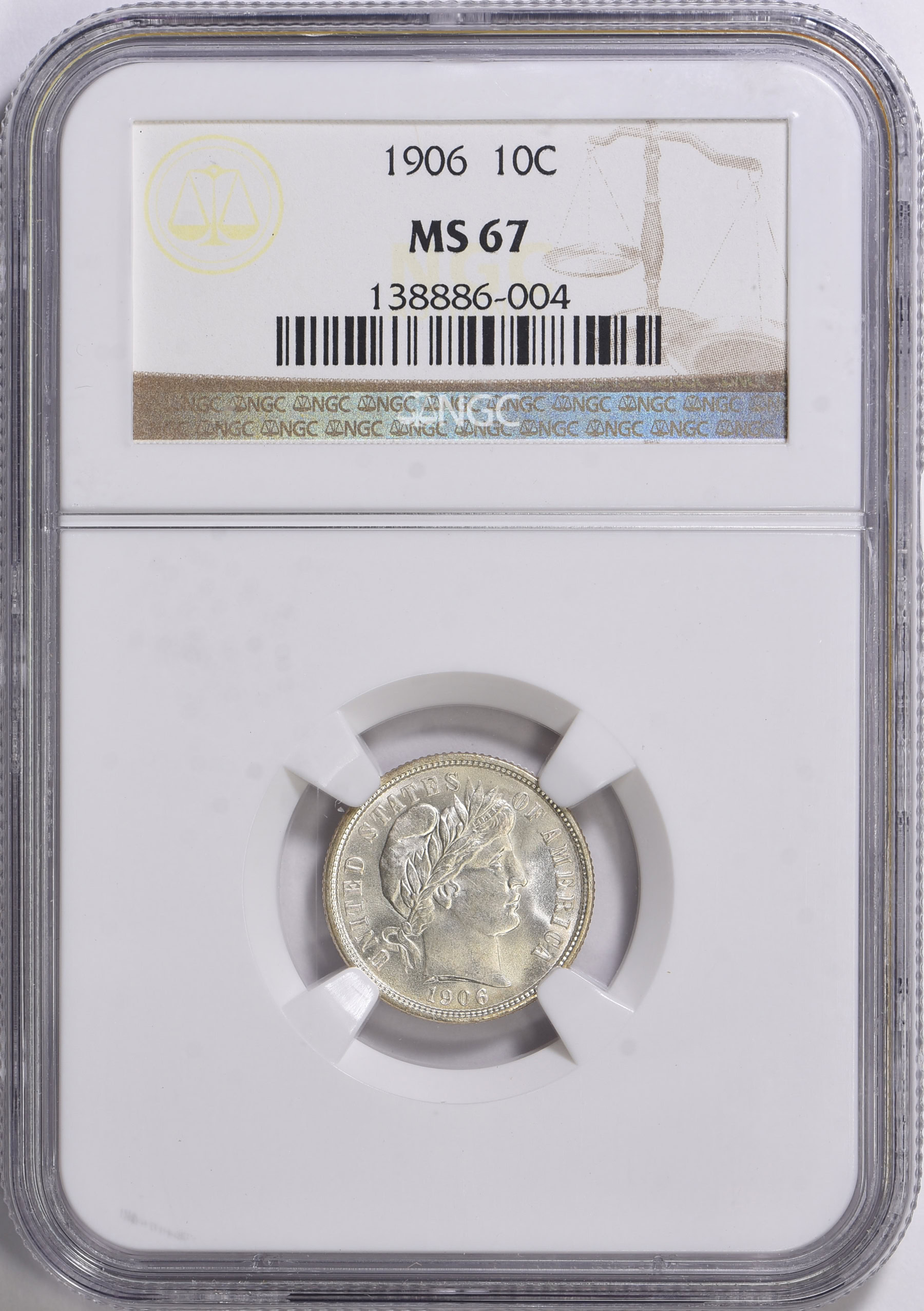 1906 Barber Dime NGC MS-67 (Item 1710180) | GreatCollections Coin Auctions