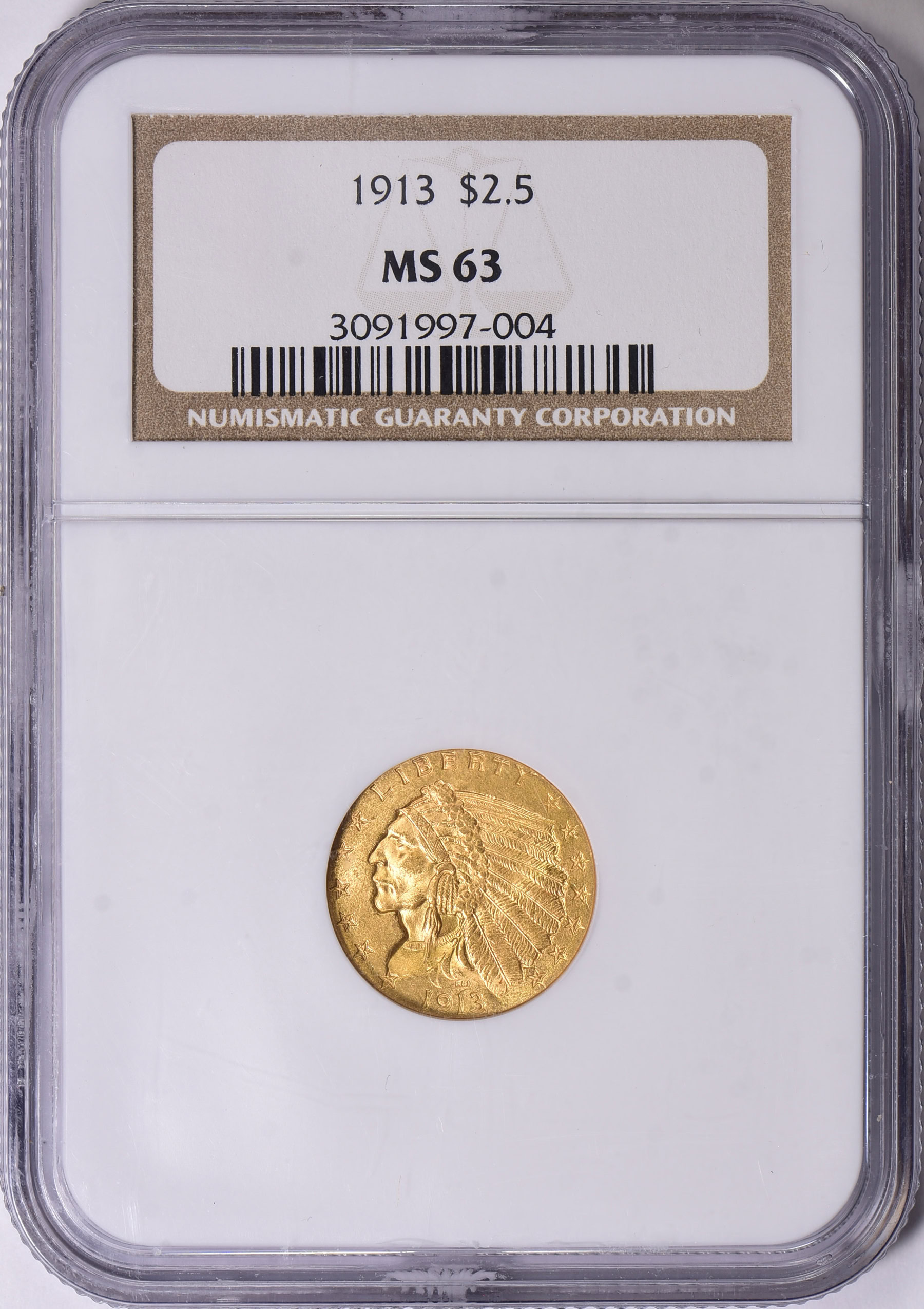 1913 Indian Gold Quarter Eagle NGC MS-63 (Item 1710183) | GreatCollections Coin Auctions