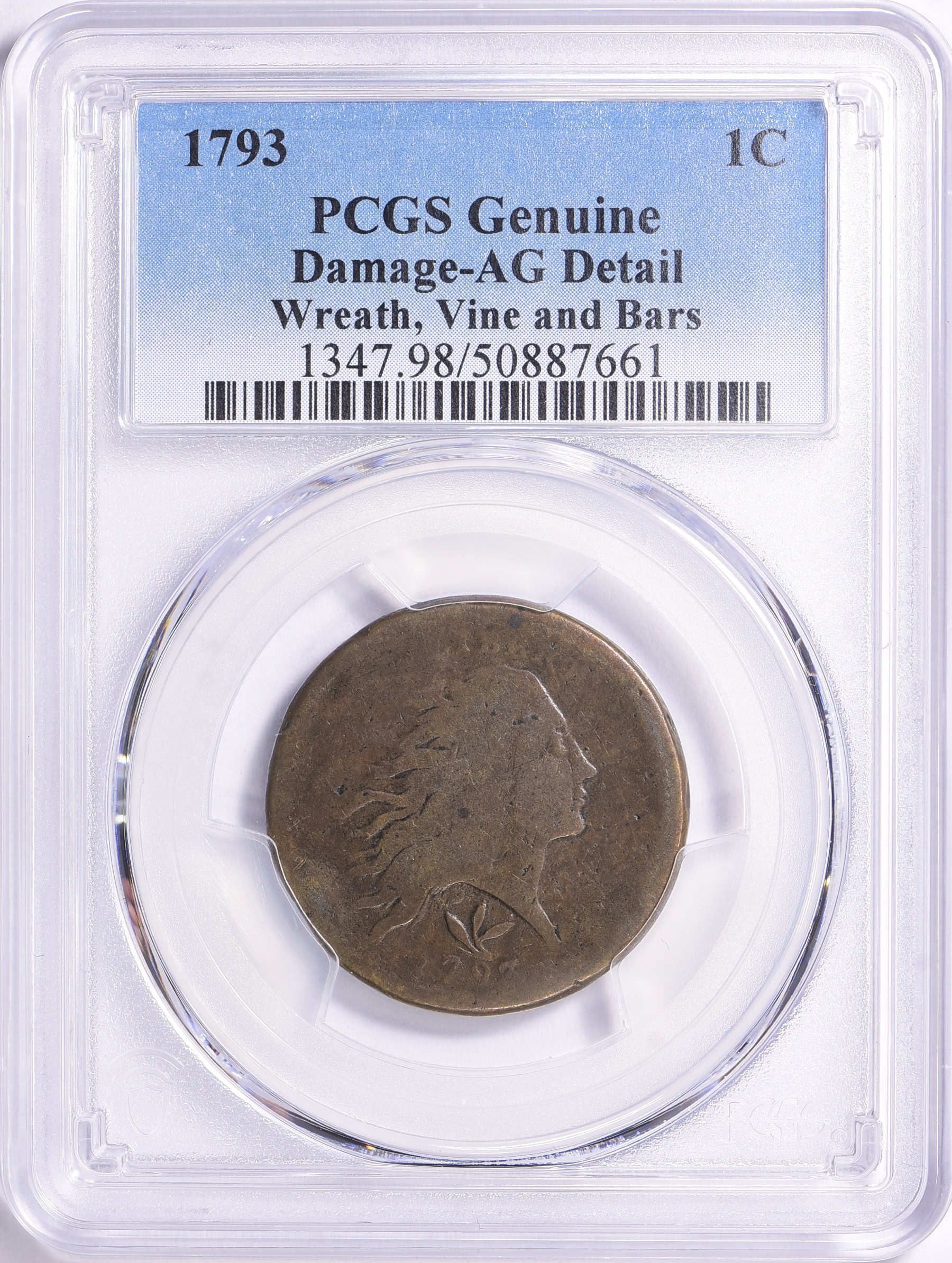 1793 Wreath Cent Vine and Bars PCGS Genuine AG Details (Item 1710219 ...