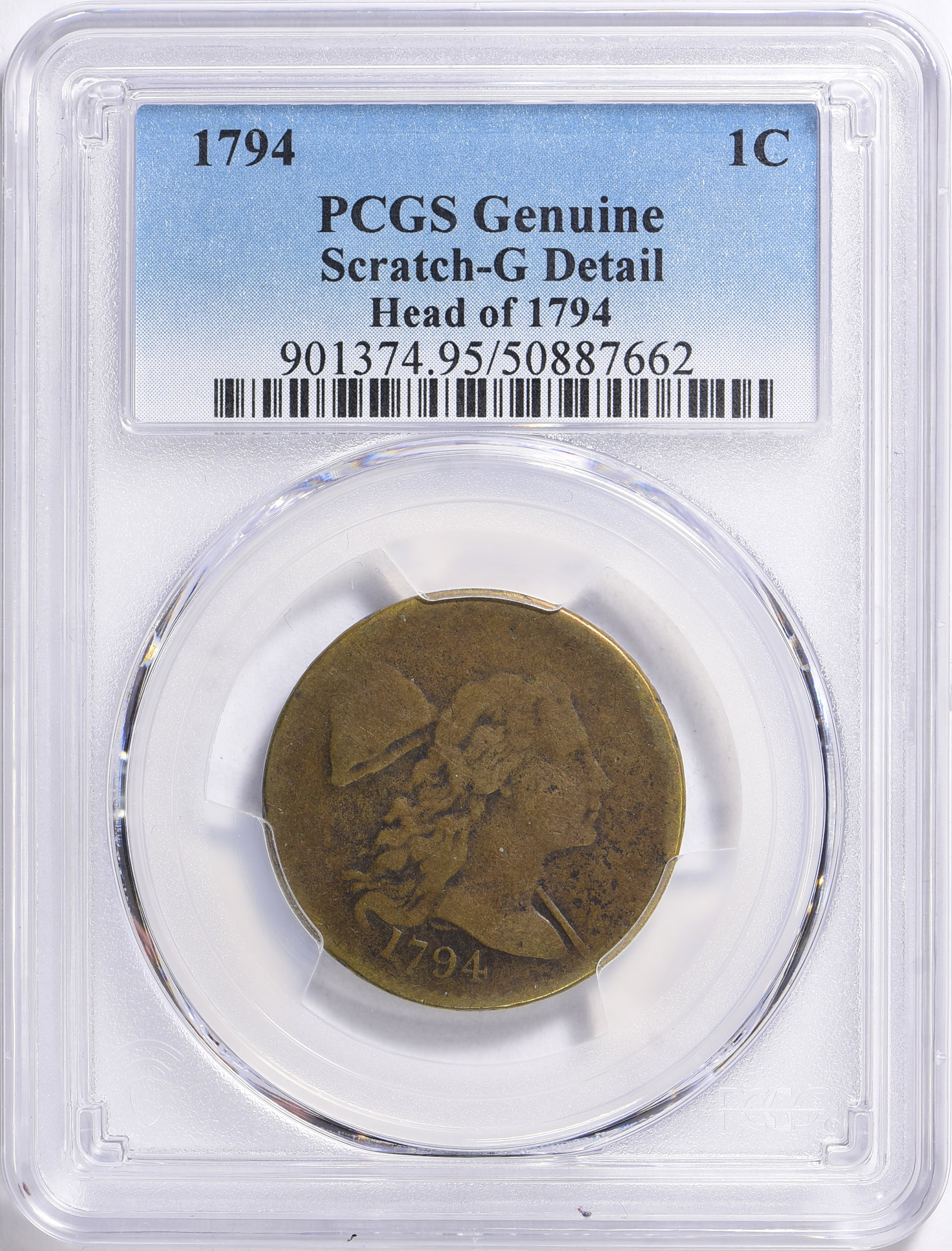 1794 Liberty Cap Cent Head of 1794 PCGS Genuine G Details (Item 1710220 ...
