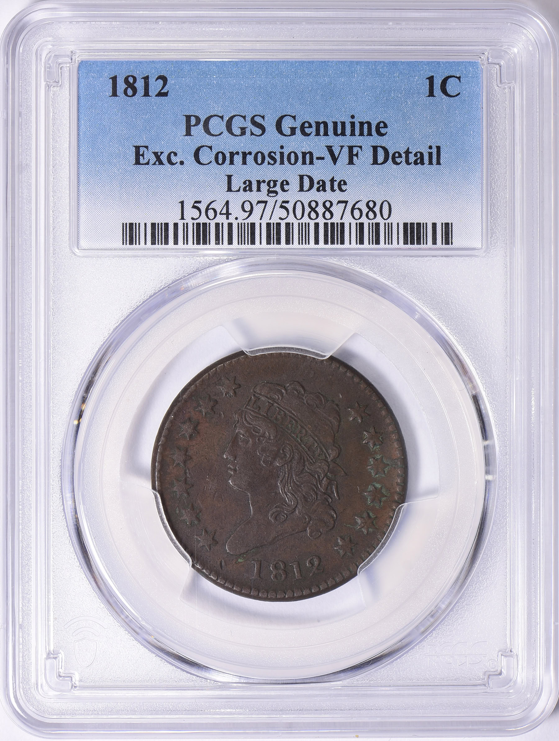 1812 Classic Cent Large Date PCGS Genuine VF Details (Item 1710237 ...