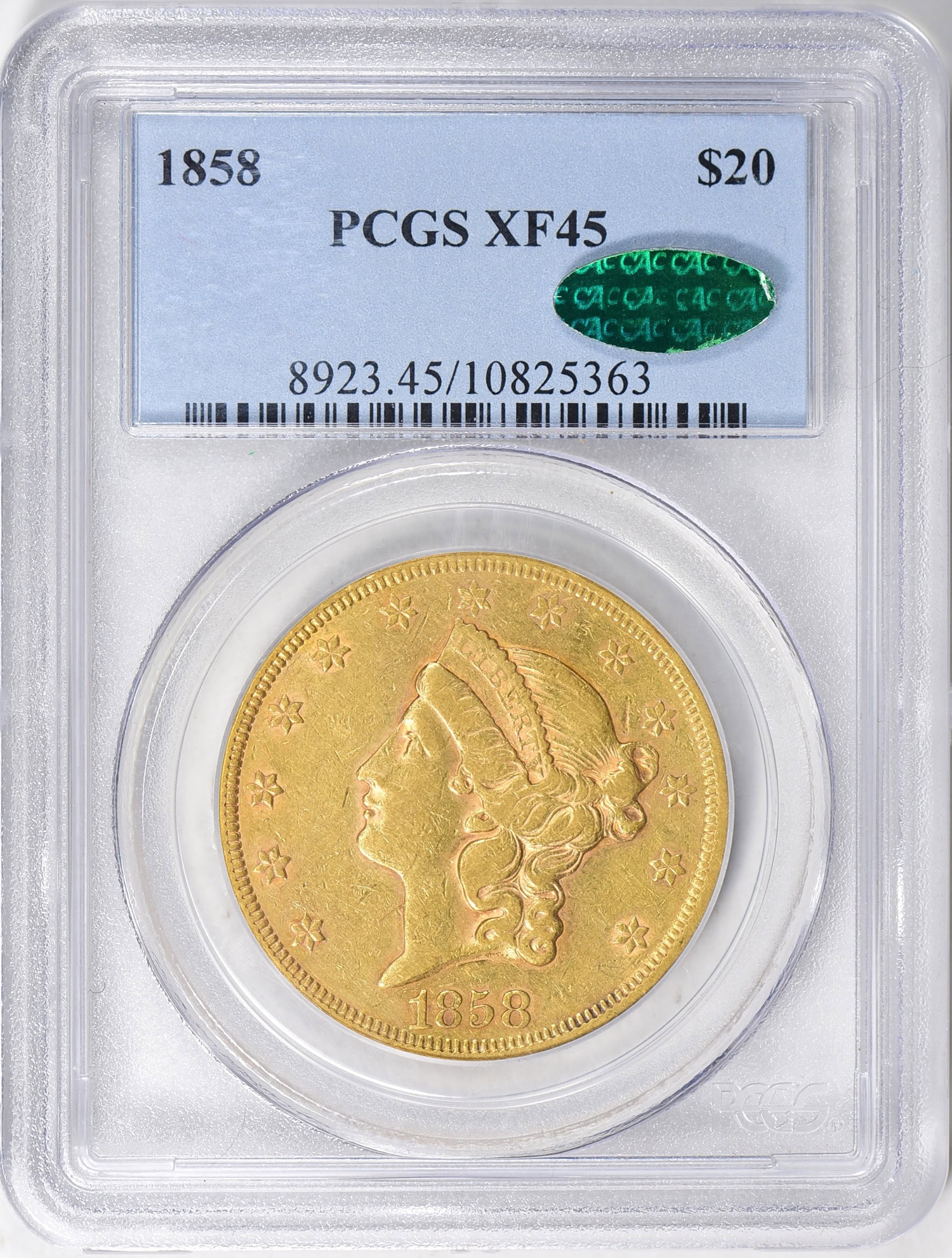 1858 Liberty Gold Double Eagle PCGS XF-45 (CAC Green) (Item 1710274 ...