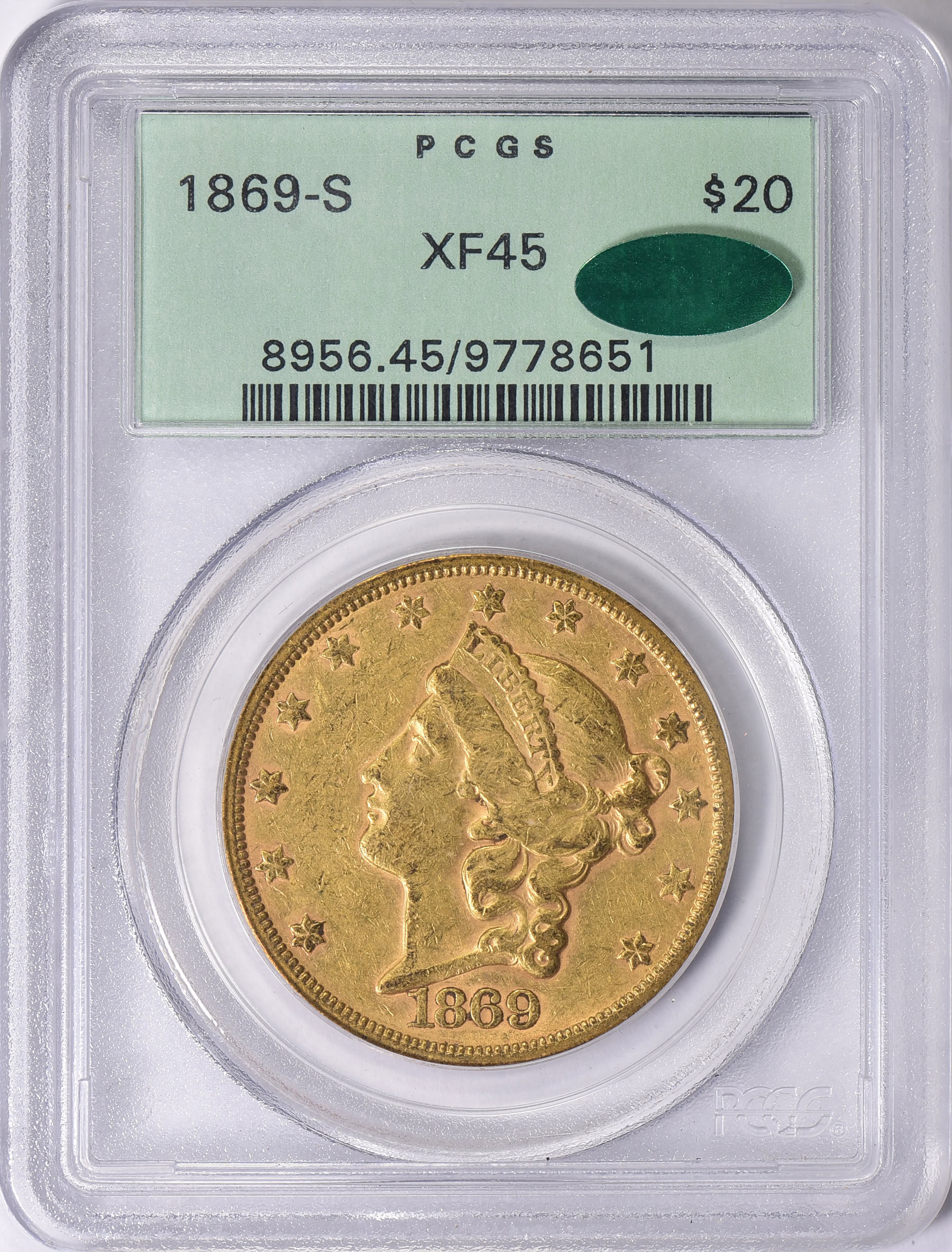 1869-S Liberty Gold Double Eagle PCGS XF-45 (CAC Green) OGH (Item 1710281) | GreatCollections ...
