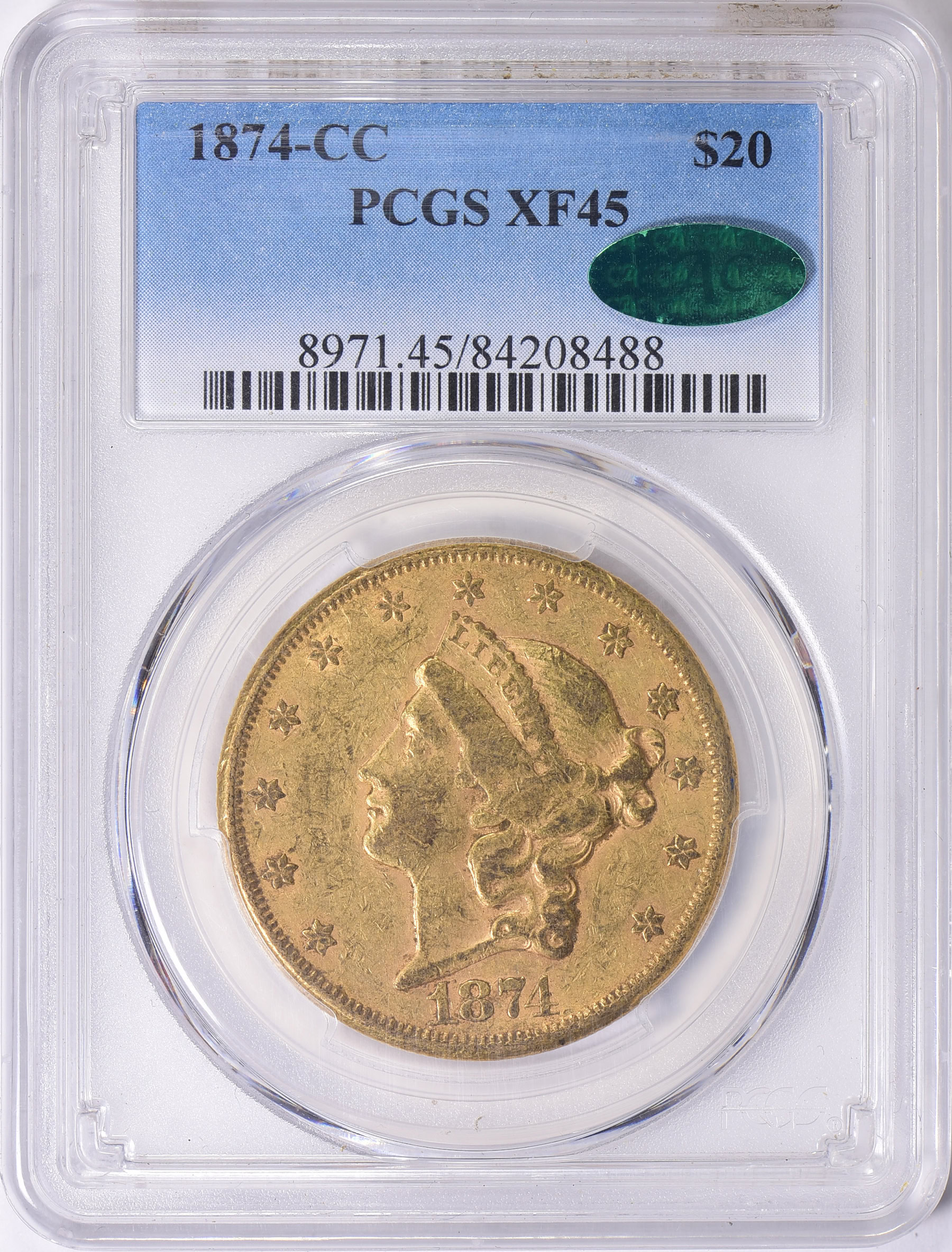 1874-CC Liberty Gold Double Eagle PCGS XF-45 (CAC Green) (Item 1710283) | GreatCollections Coin ...