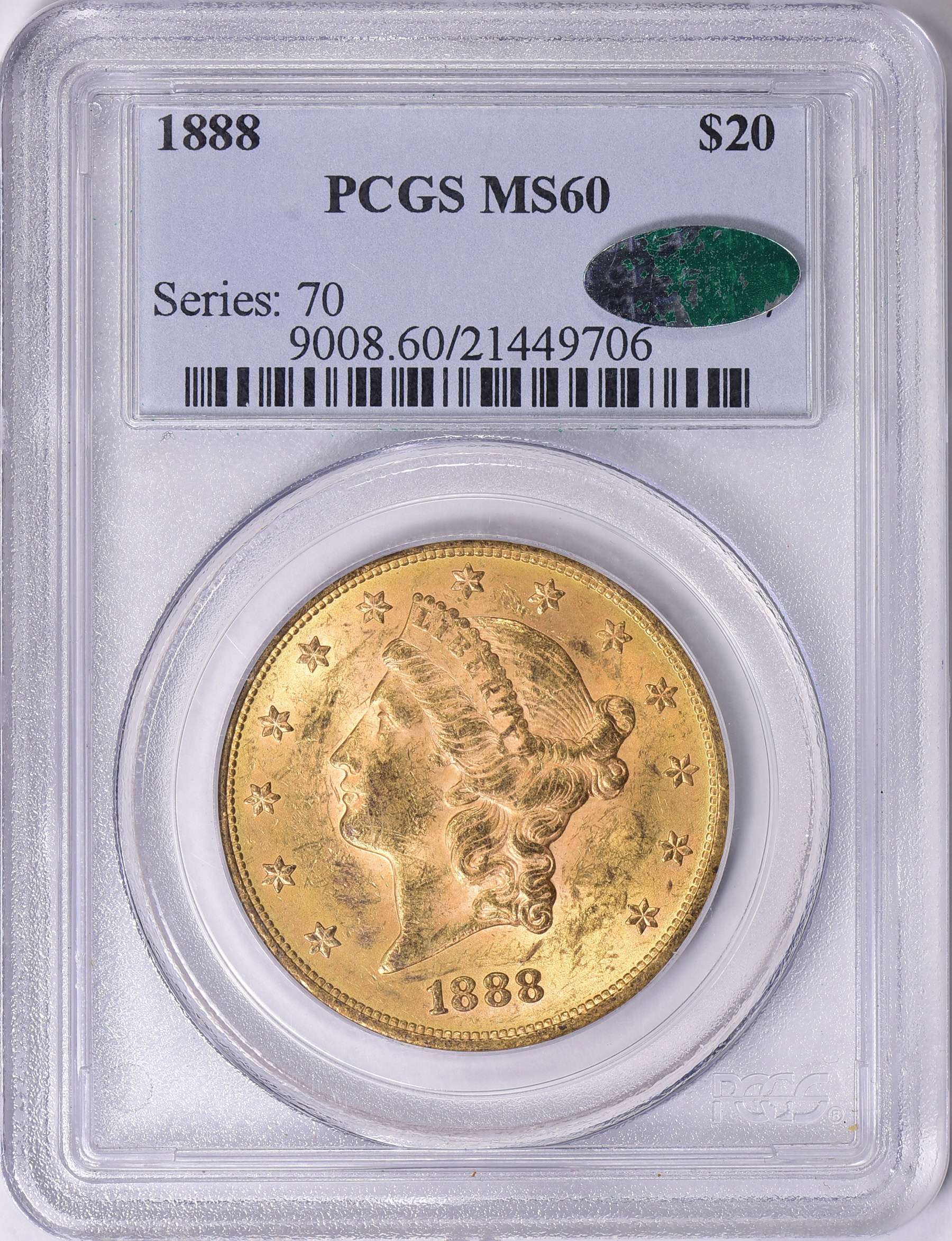 1888 Liberty Gold Double Eagle PCGS MS-60 (CAC Green) (Item 1710287) | GreatCollections Coin ...