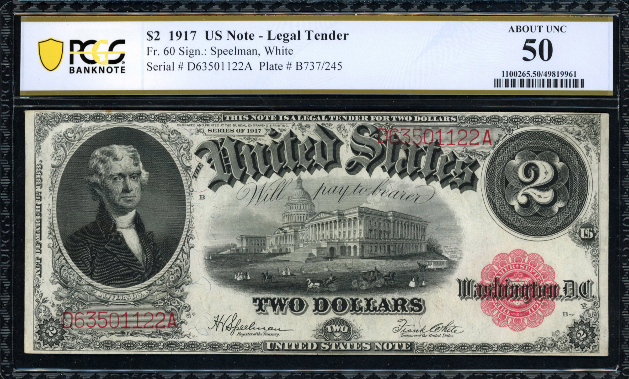 Fr. 60 1917 $2 Legal Tender Note Speelman / White PCGS Banknote About ...