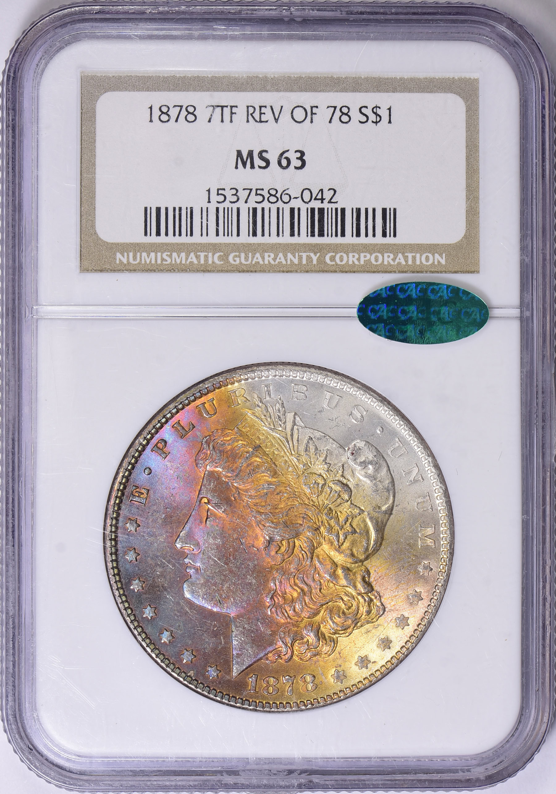 1878 Morgan Silver Dollar 7 Tailfeathers, Reverse of 1878 NGC MS-63 ...