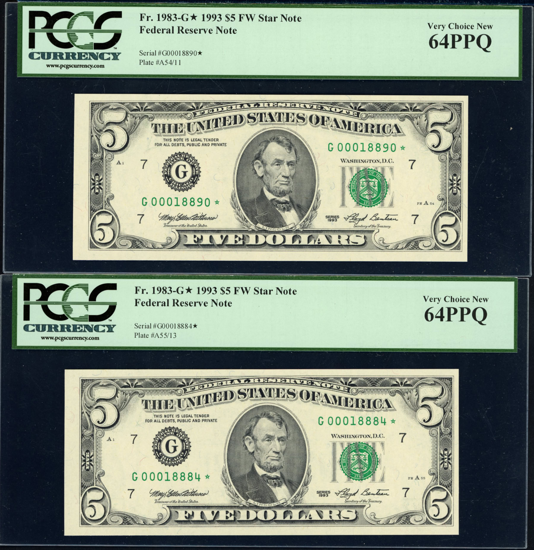 Fr. 1983-G* (G* Block) 1993 $5 Chicago Federal Reserve Star Notes ...