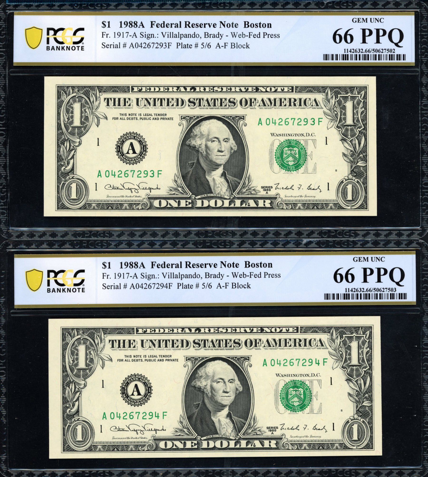 Fr. 1917-A (AF Block) 1988A $1 Boston Federal Reserve Web Press Notes ...
