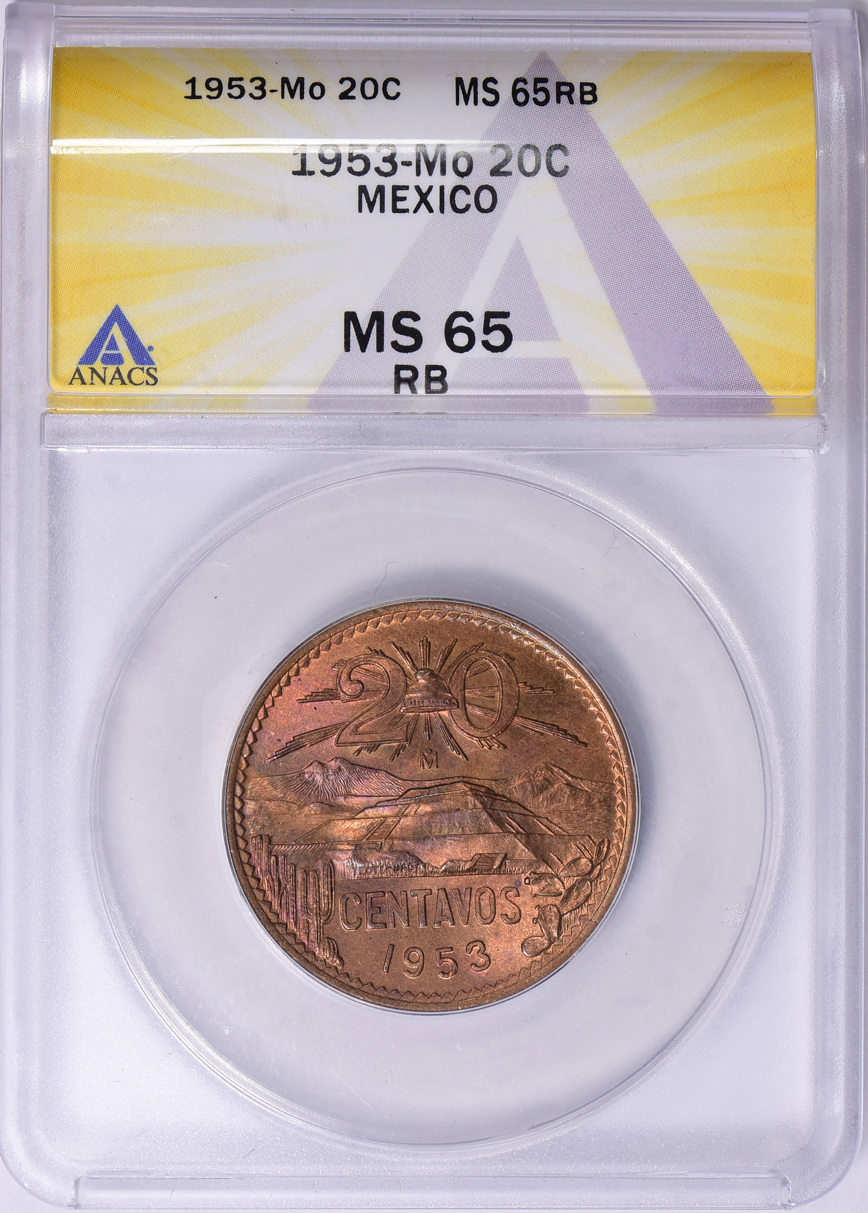 Mexico 1953-Mo 20 Centavos KM-439 ANACS MS-65 RB (Item 1710420 ...