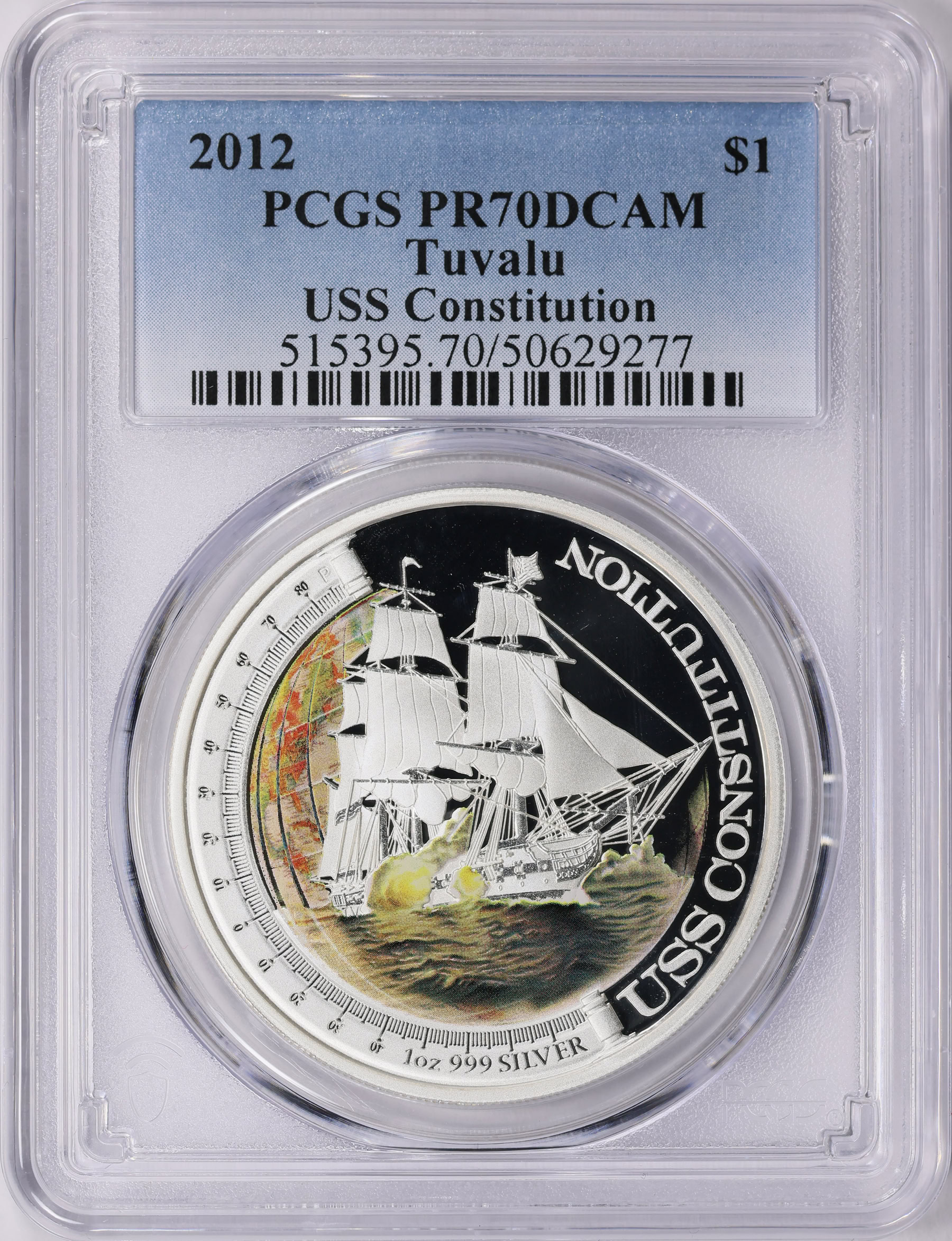 Tuvalu 2012 Colorized Silver Dollar USS Constitution KM-189 PCGS Proof ...