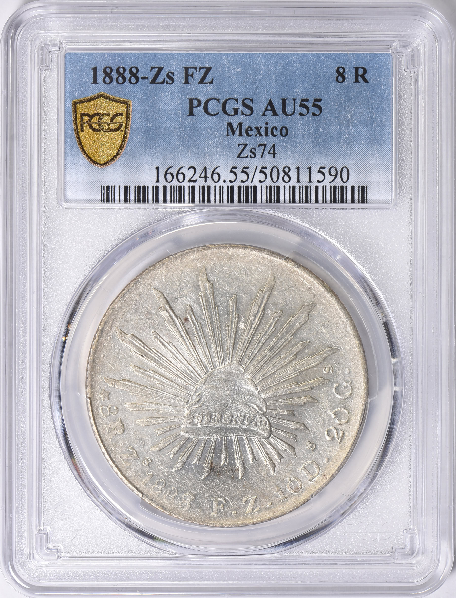 Mexico 1888-Zs FZ Silver 8 Reales KM-377.13 PCGS AU-55 (Item 1710494) | GreatCollections Coin ...